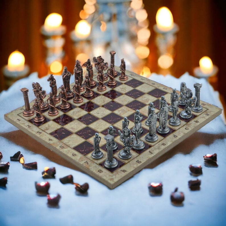 Large British Royalty Metal Chess Set With Antique and Red Marble ...