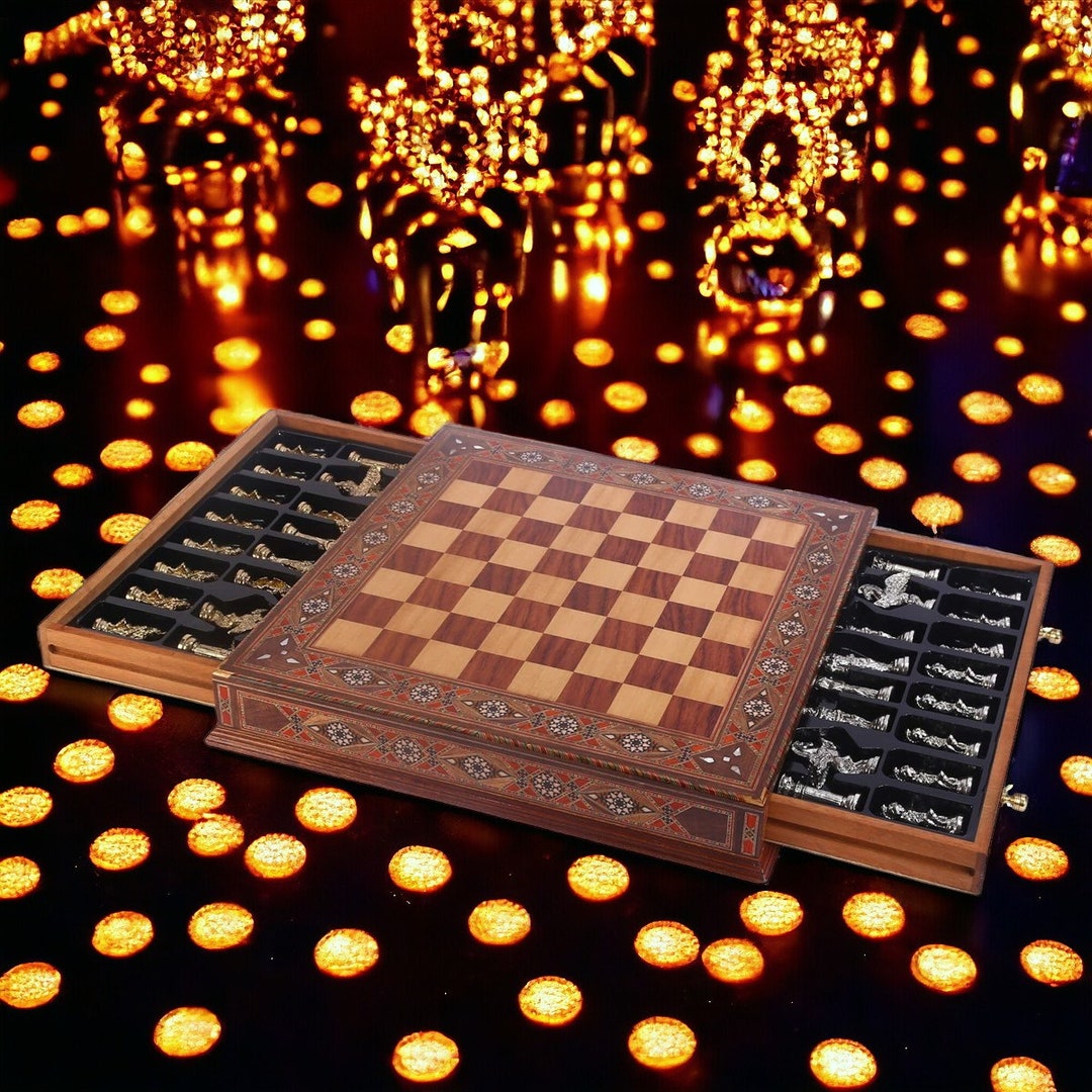 Handmade Large Metal Pegasus Chess Set With Mother of Pearl Inlays on ...