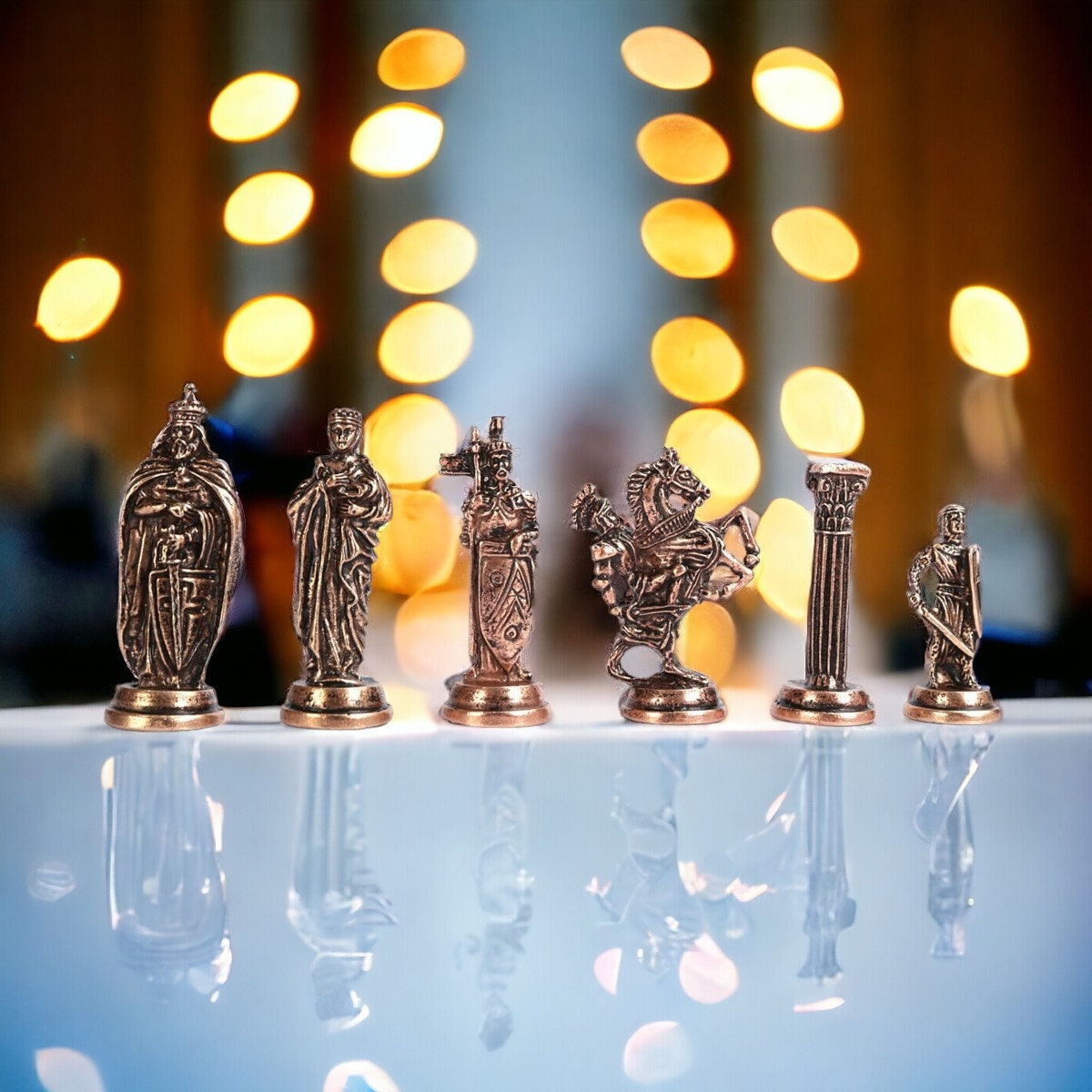 Large British Royalty Metal Chess Set With Antique and Red Marble ...