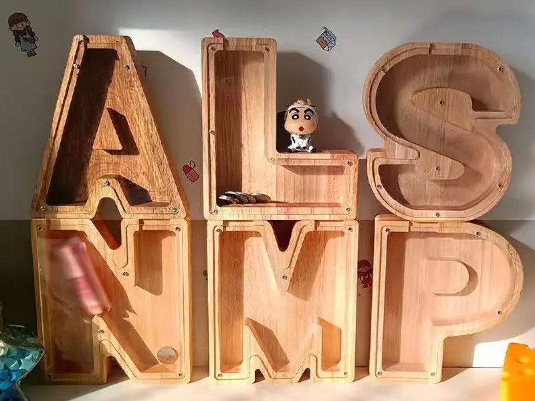 Wooden English Letter Piggy Bank Unique, High-value, Clear Red Ideal ...