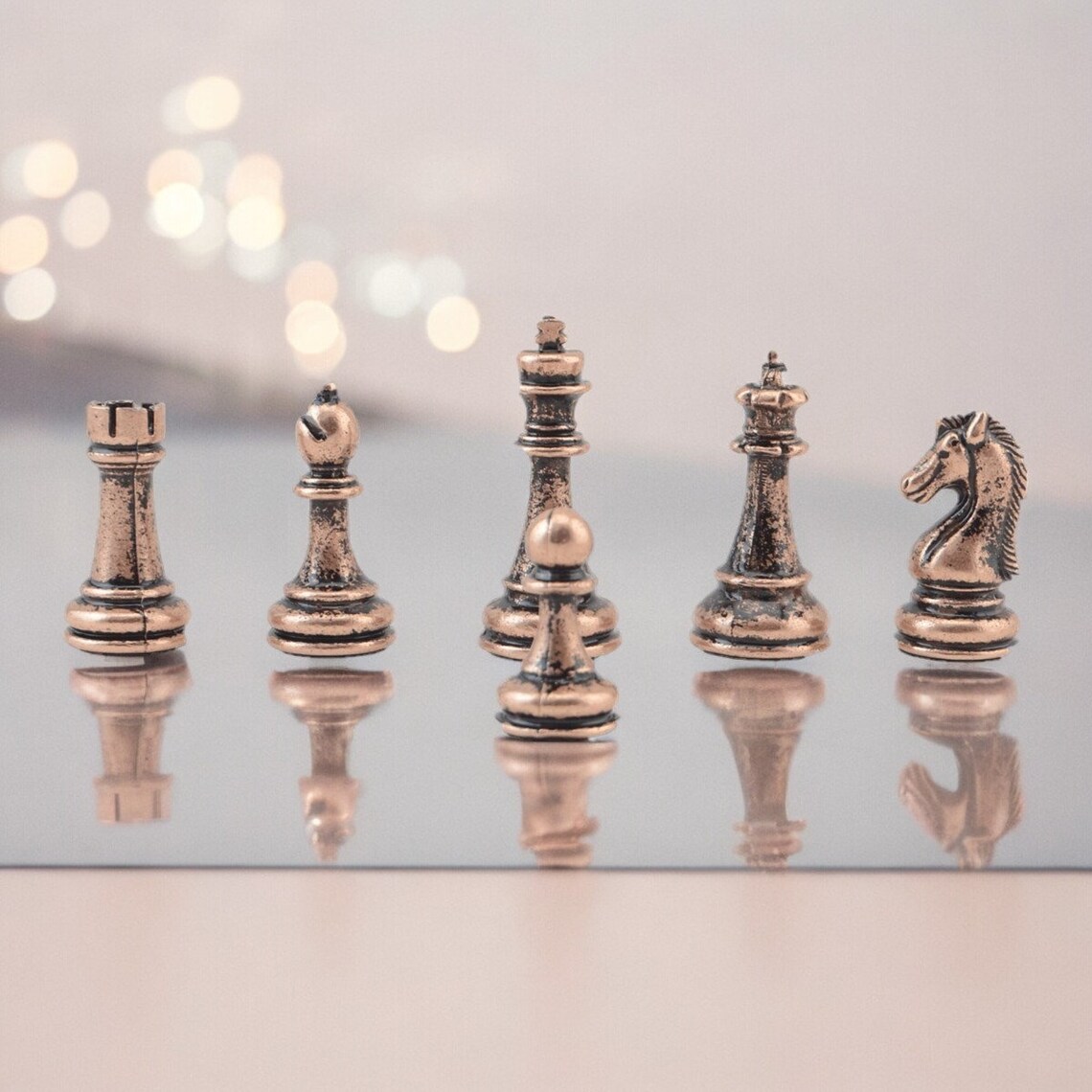 Foldable Classic Metal Chess Set With Antique Mother of Pearl Patterned ...