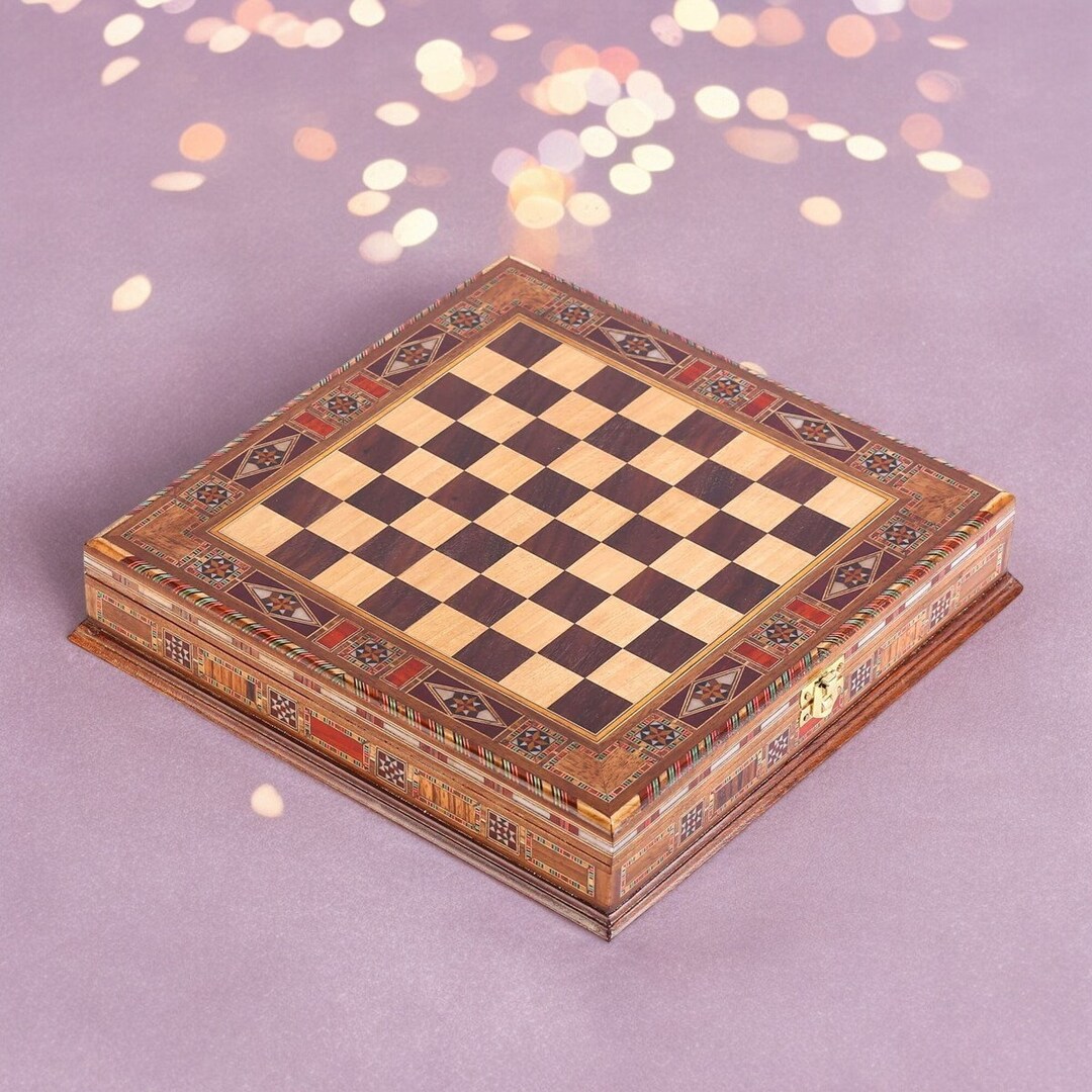 Handmade Small Solid Wood Chess Board With Storage Box and Mother-of ...