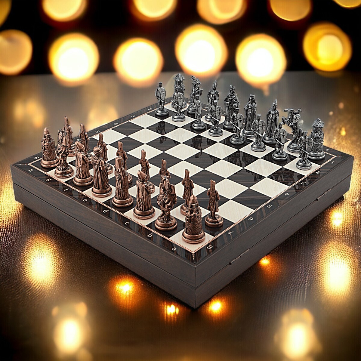 Large Ottoman-byzantine Metal Chess Set With Antique Walnut Pattern MDF ...