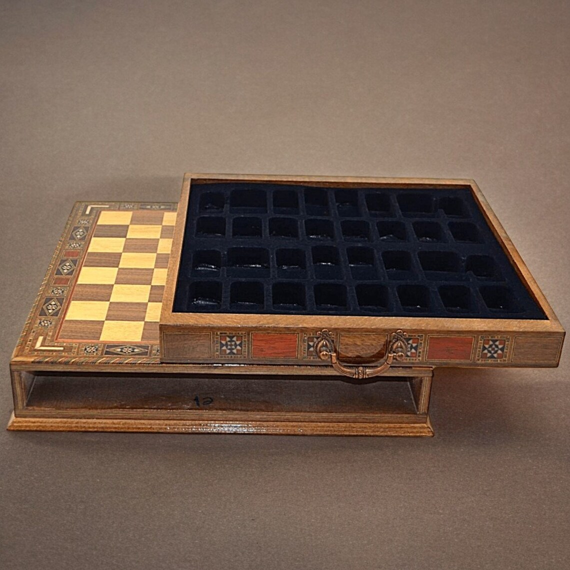 Handmade Solid Wood Chess Board With Drawer and Mother-of-pearl Inlays ...