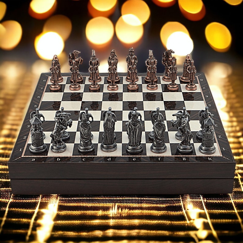 Large Ottoman-byzantine Metal Chess Set With Antique Walnut Pattern MDF ...