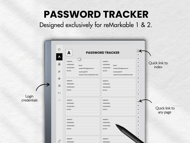 Password Tracker for Remarkable 2, Templates for Remarkable, Password ...