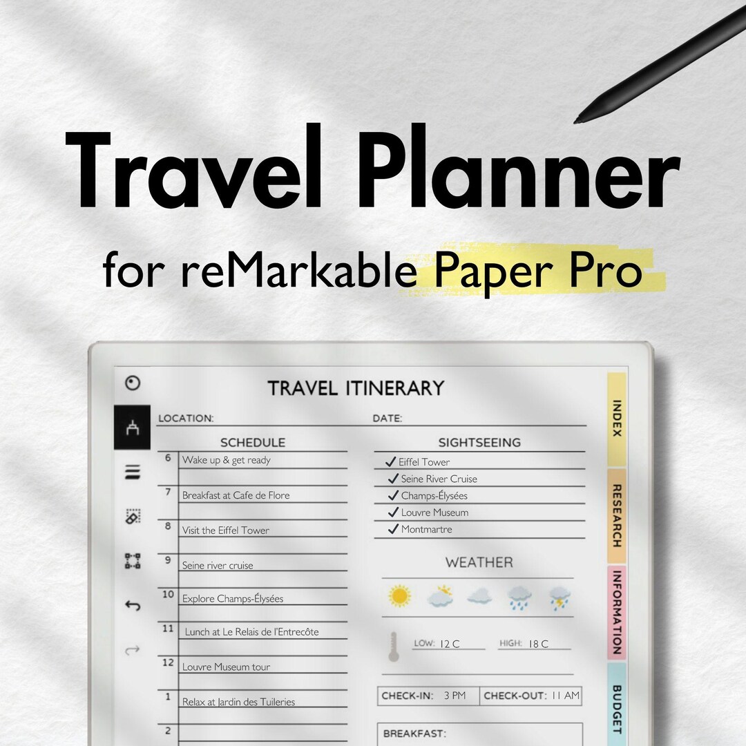 Travel Planner for Remarkable Paper Pro, Travel Journal, Trip Planner ...