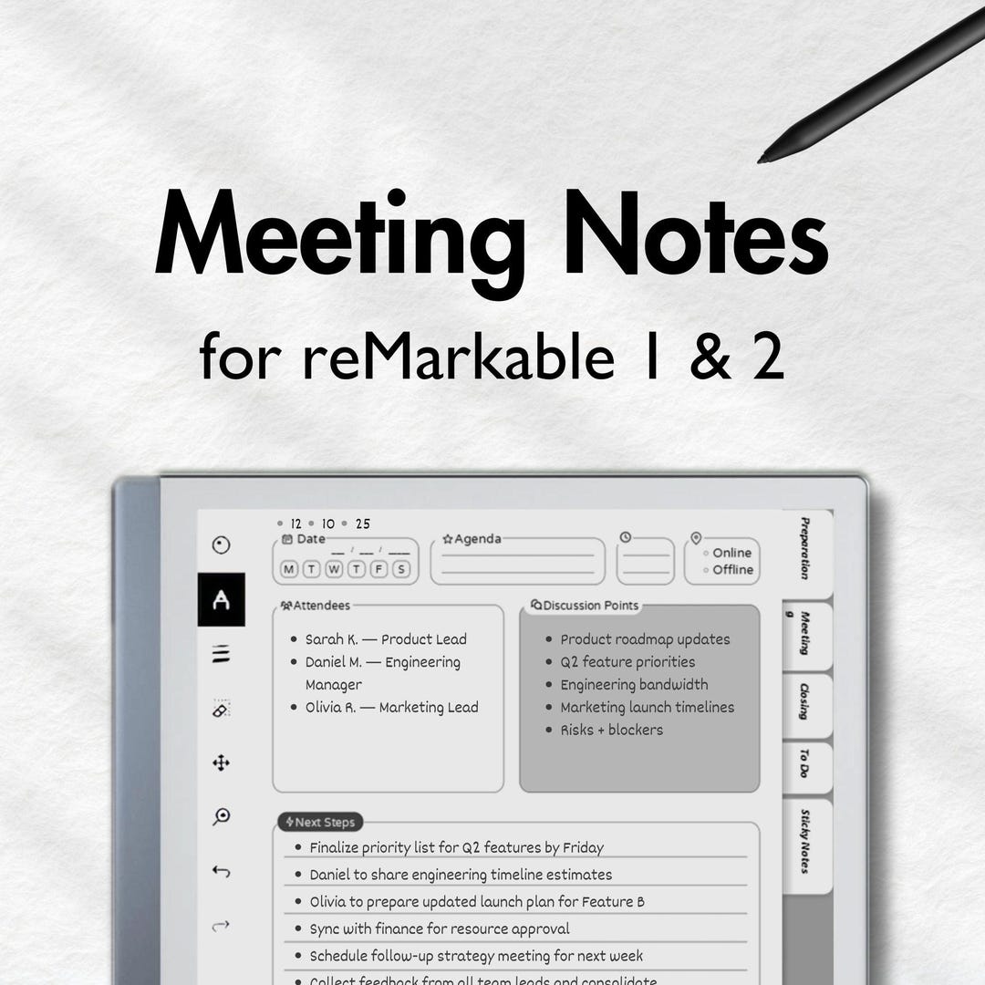 Meeting Notes for Remarkable 2, Templates for Remarkable, Meeting ...