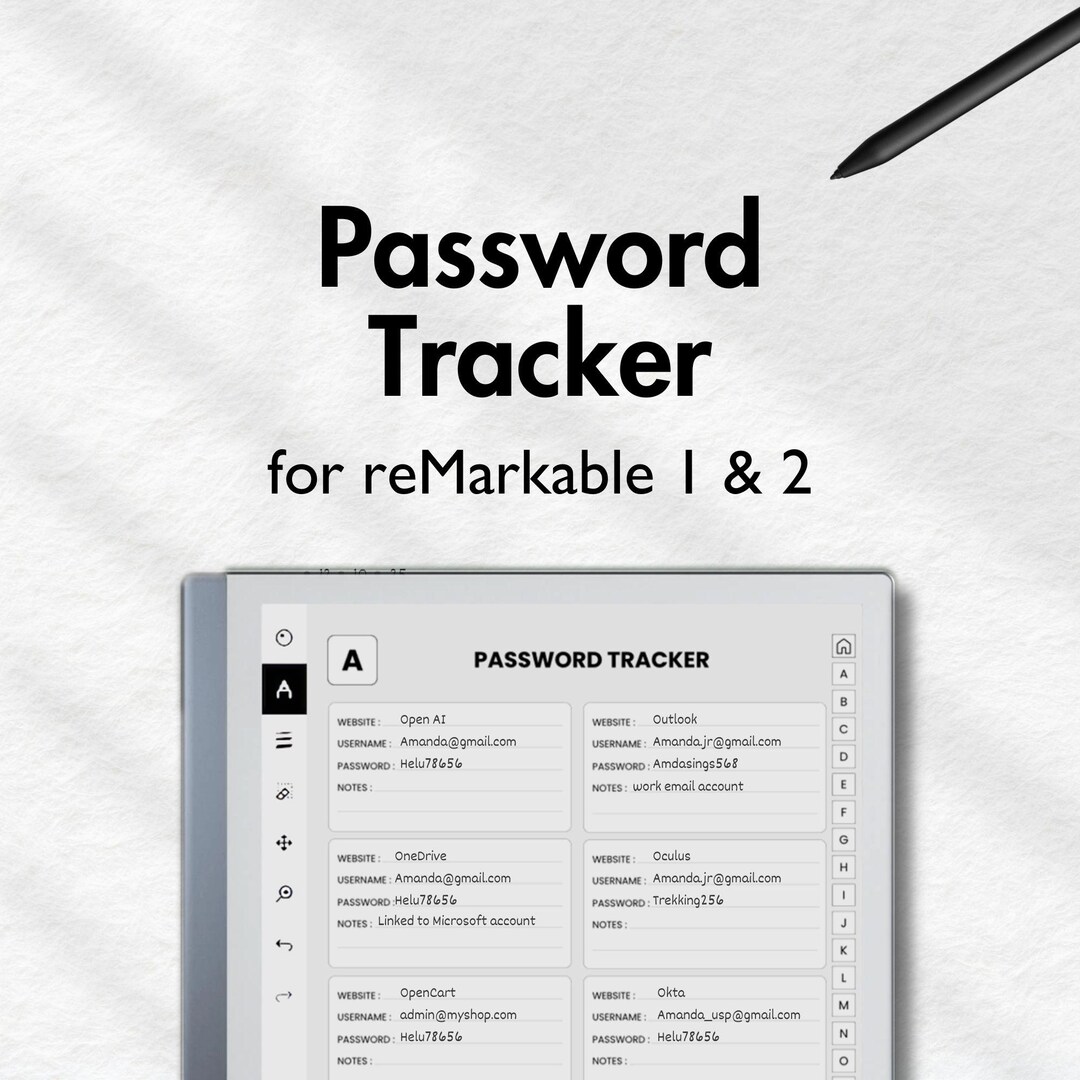 Password Tracker for Remarkable 2, Templates for Remarkable, Password ...
