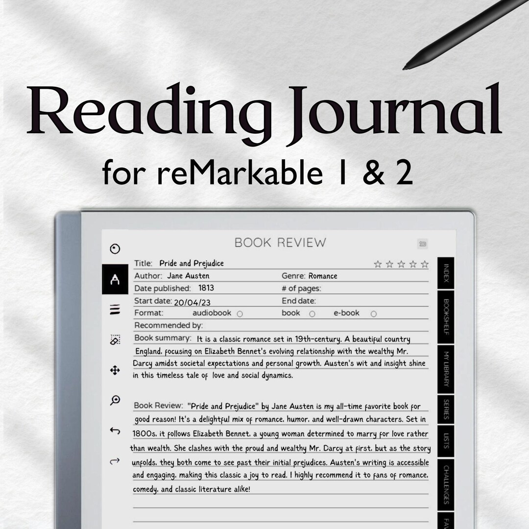 Reading Journal for Remarkable 2, Template for Remarkable, Book Review ...