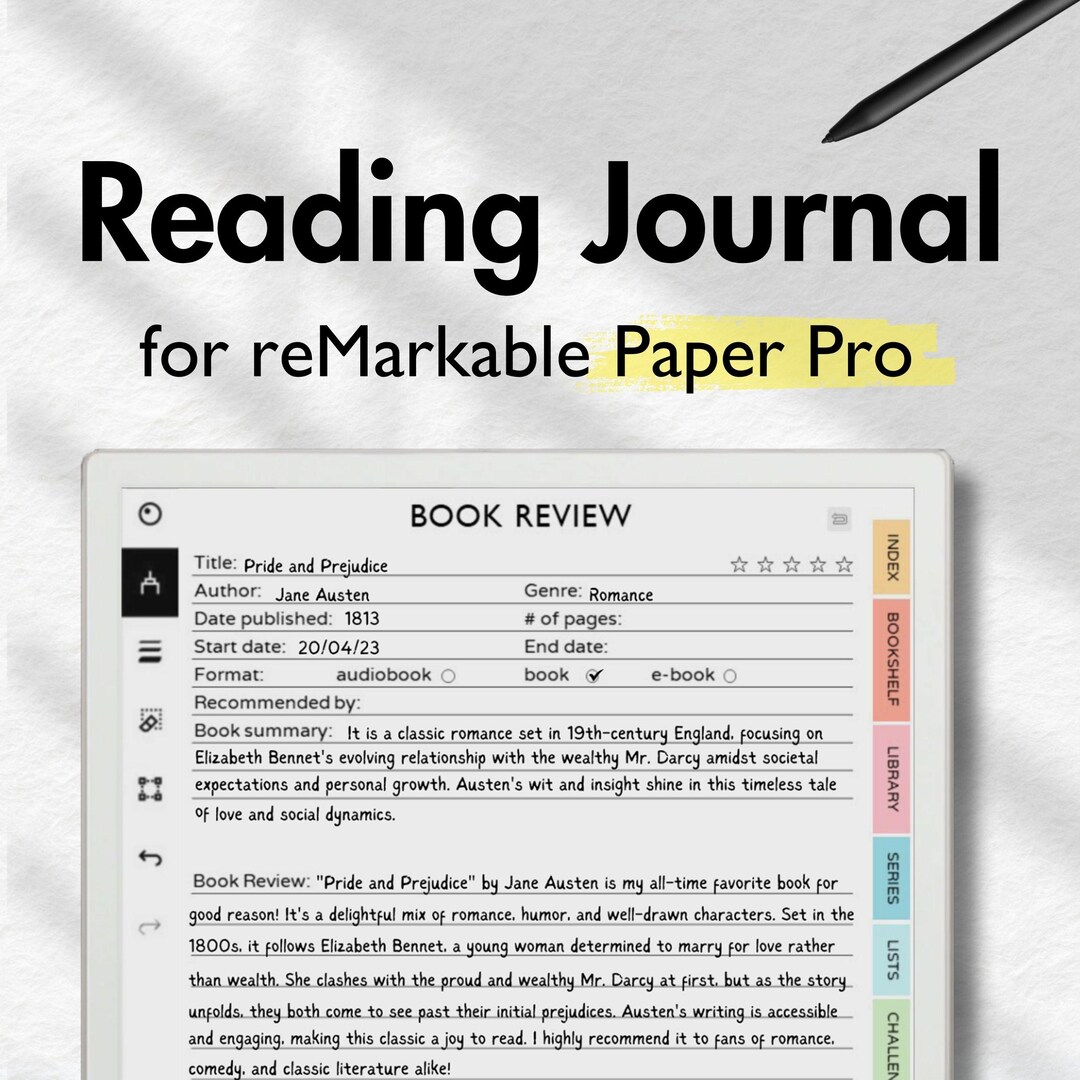 Reading Journal for Remarkable Paper Pro, Templates for Remarkable ...