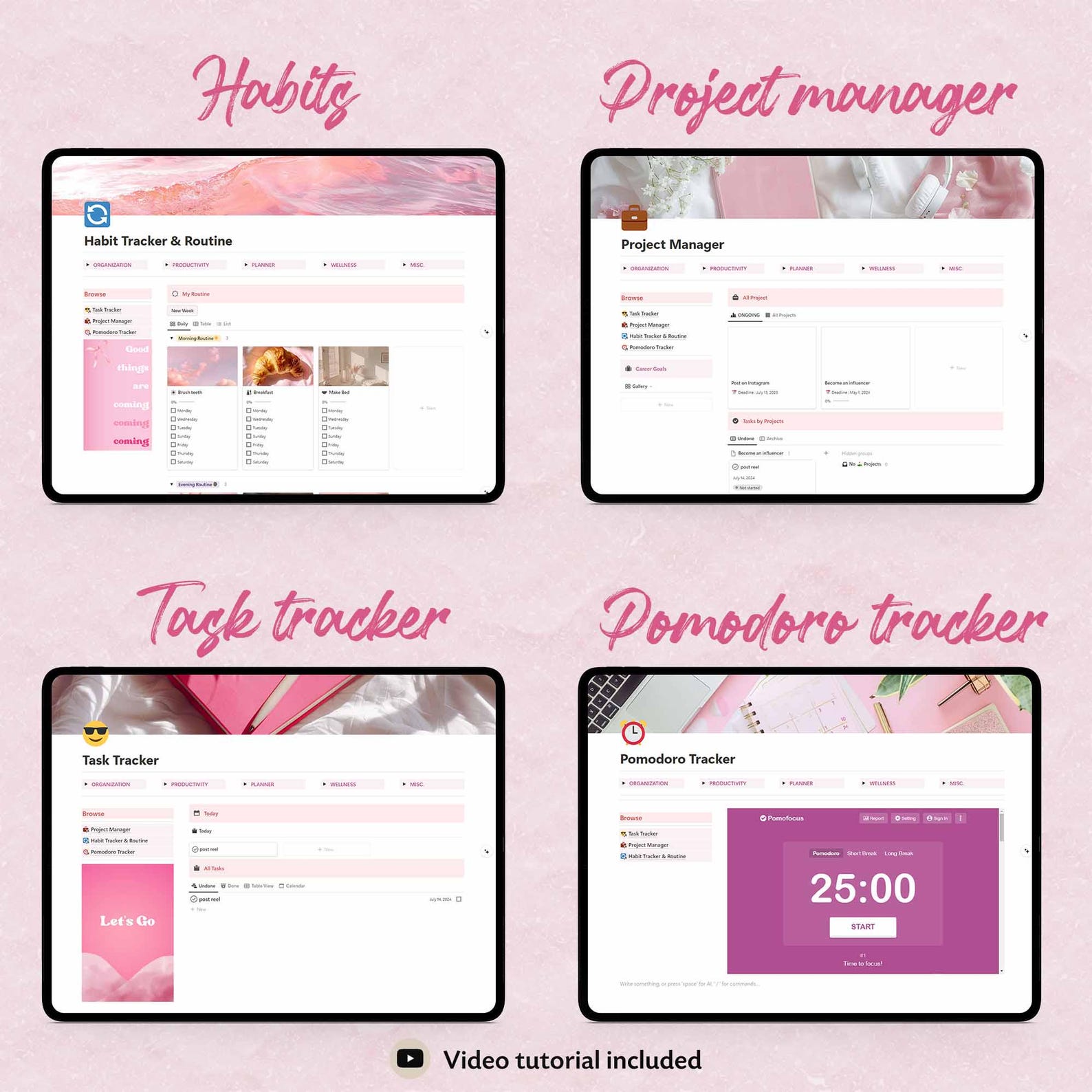 Pink Notion Planner Notion Template Life Planner Notion Aesthetic ...