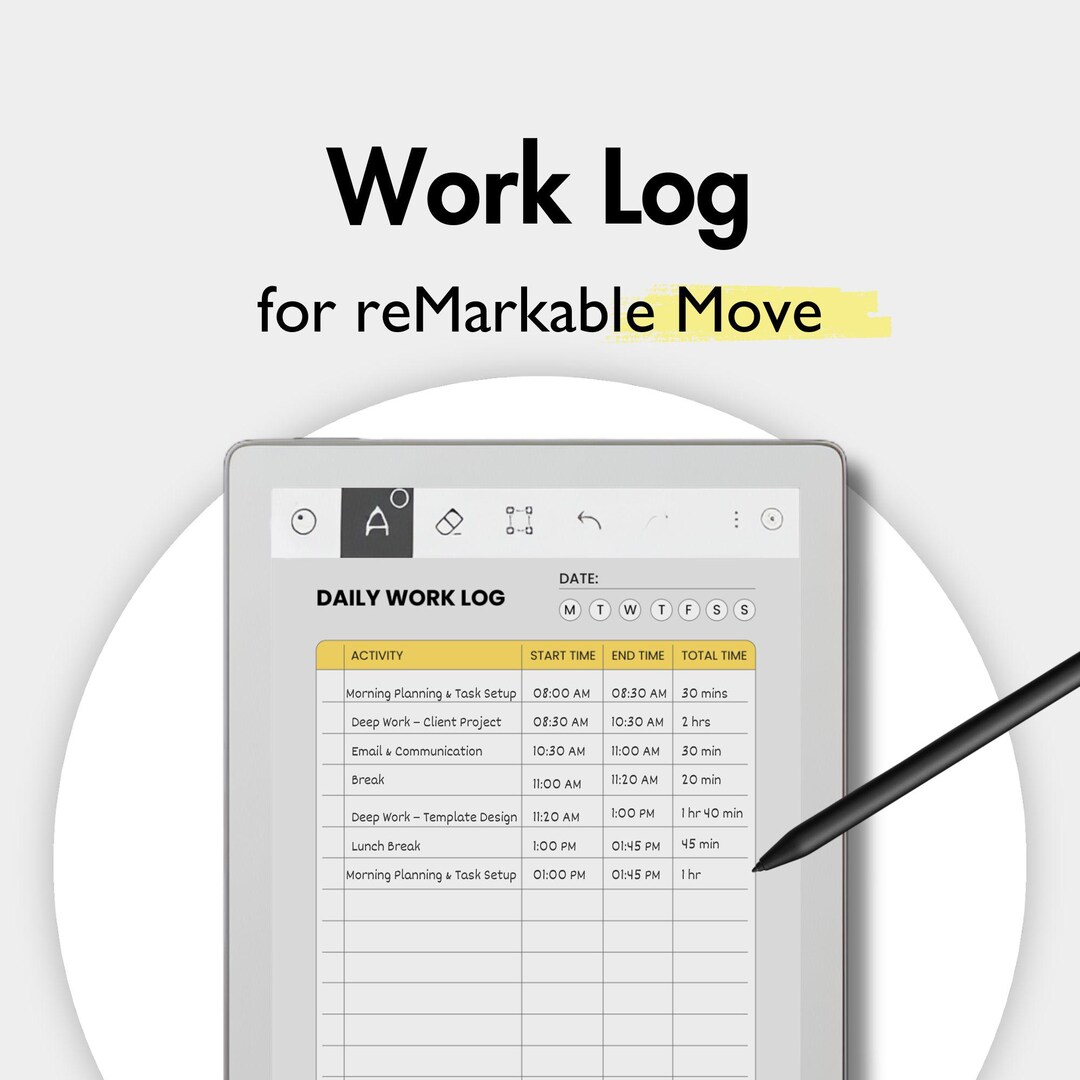 Work Log Template for Remarkable Move, Work Time Log, Hours Worked ...