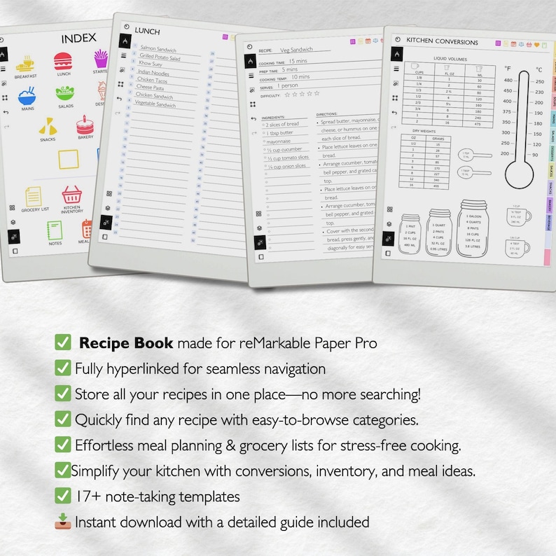 Recipe Book for Remarkable Paper Pro, Recipe Journal, Recipe Template ...
