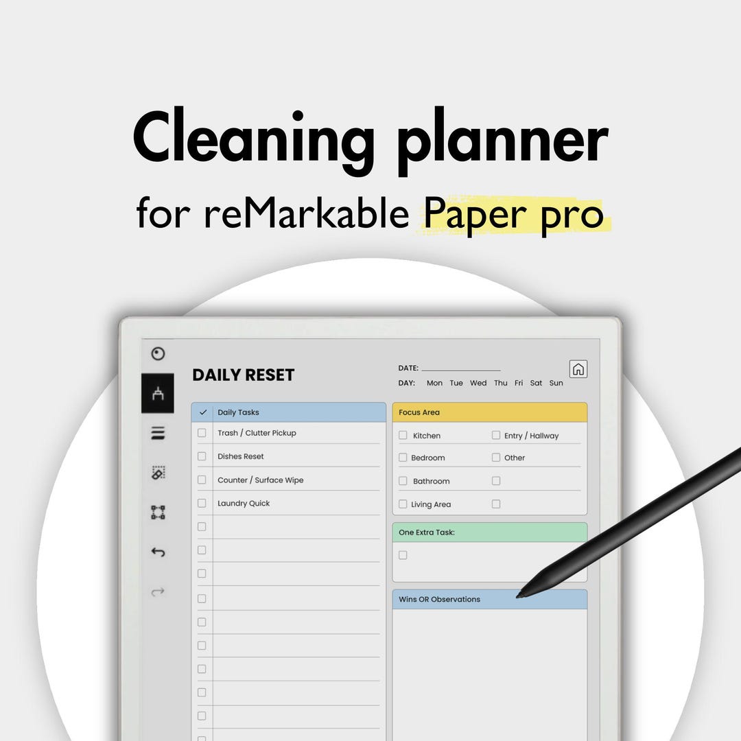 Cleaning Planner for Remarkable Paper Pro, Template Cleaning Checklist ...