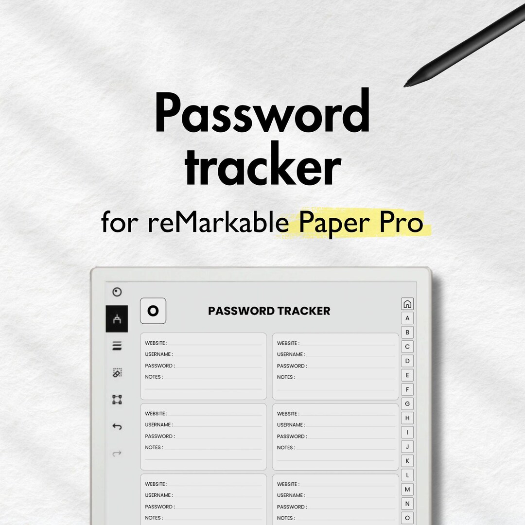 Password Tracker for Remarkable Paper Pro, Templates for Remarkable ...