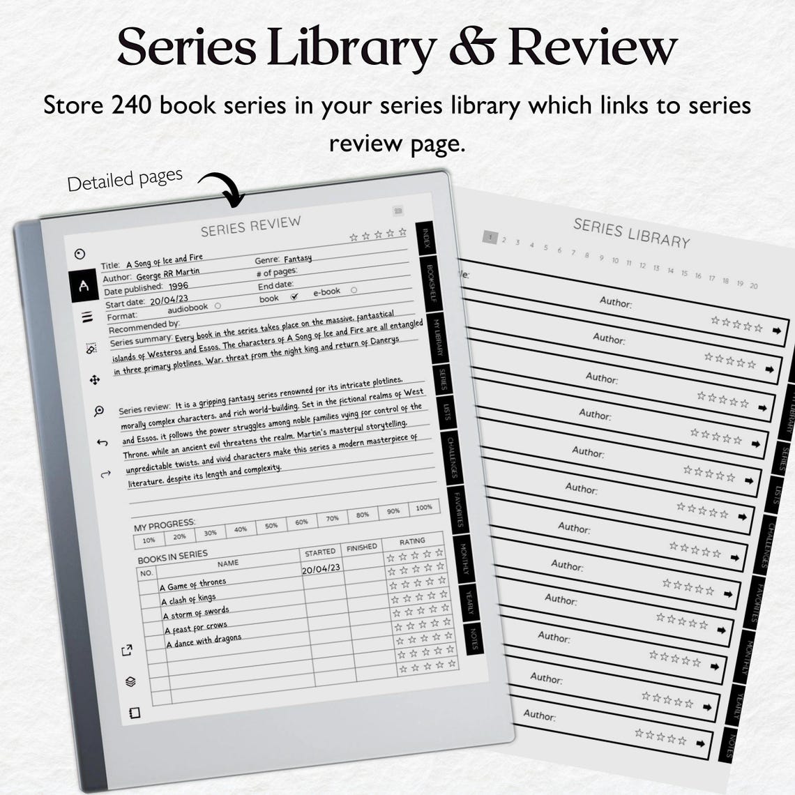 Reading Journal for Remarkable 2, Template for Remarkable, Book Review ...