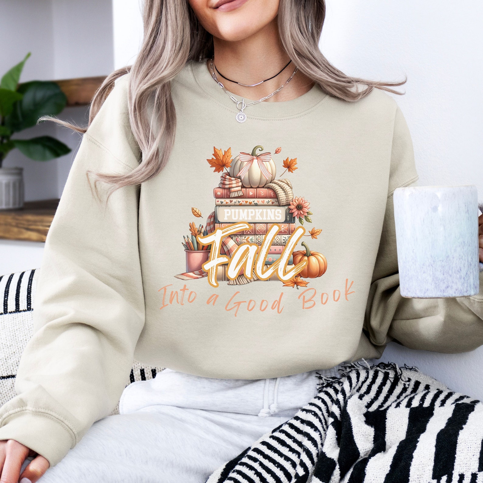 Fall Book Sweatshirt, Book Stacks, Fall Pumpkins and Leaves, Autumn ...