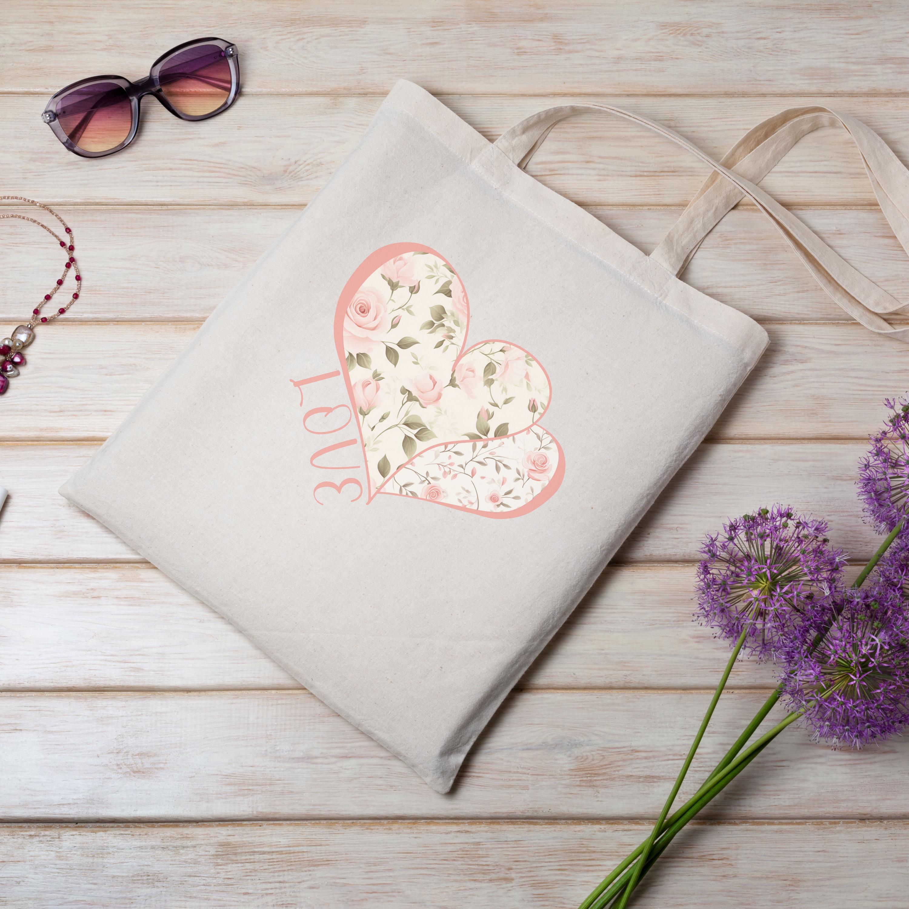 Heart Rose Canvas Tote Bag - Love Patterned Shopping Bag, Eco-friendly ...