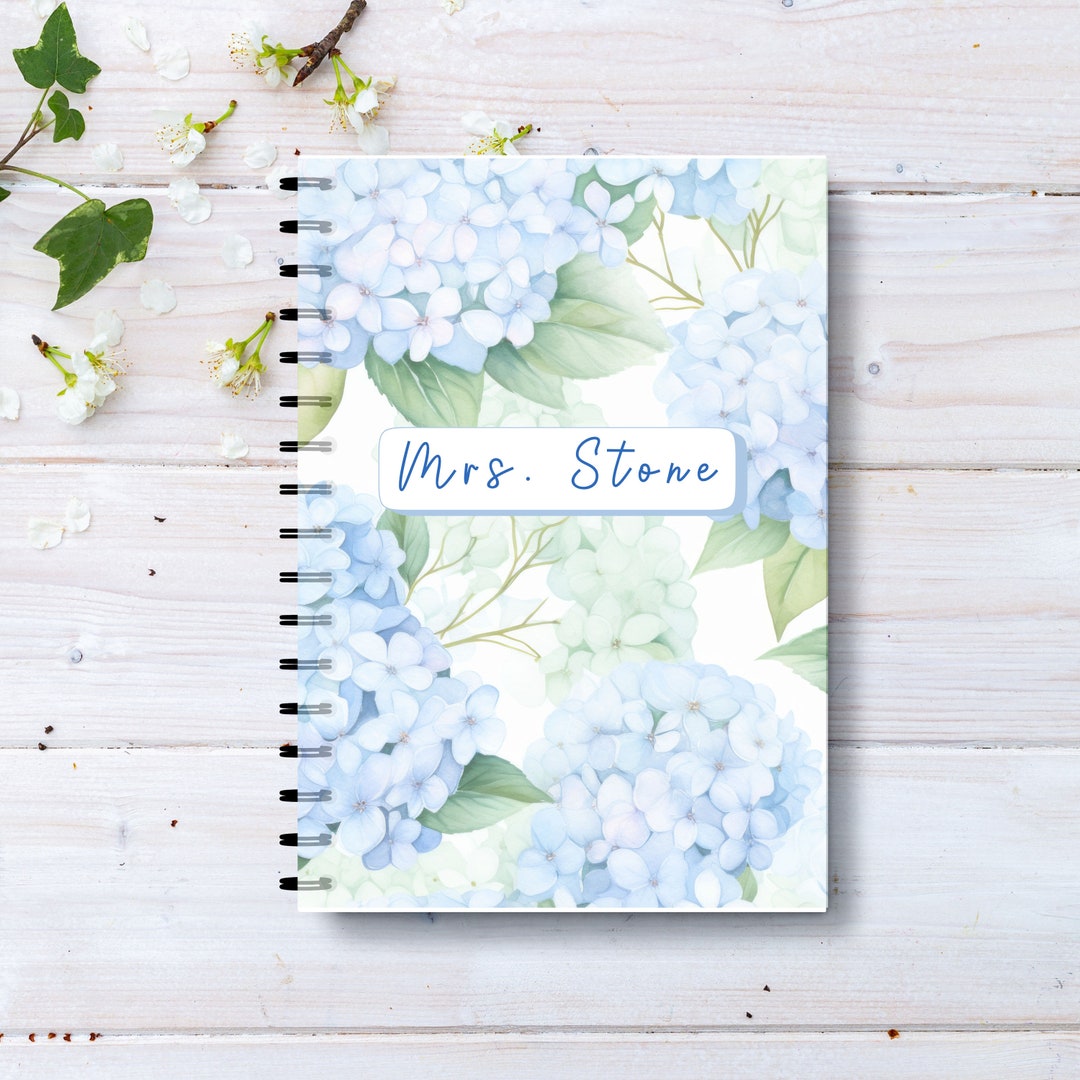 Hardcover Floral Spiral Notebook, Ruled Line Blue Hydrangea Journal ...