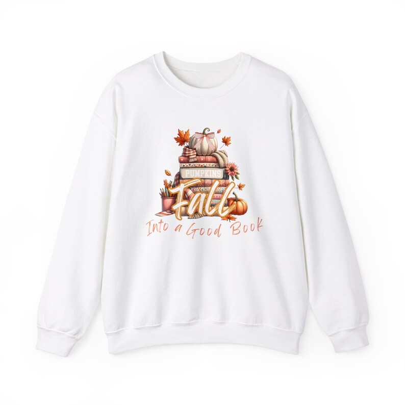 Fall Book Sweatshirt, Book Stacks, Fall Pumpkins and Leaves, Autumn ...