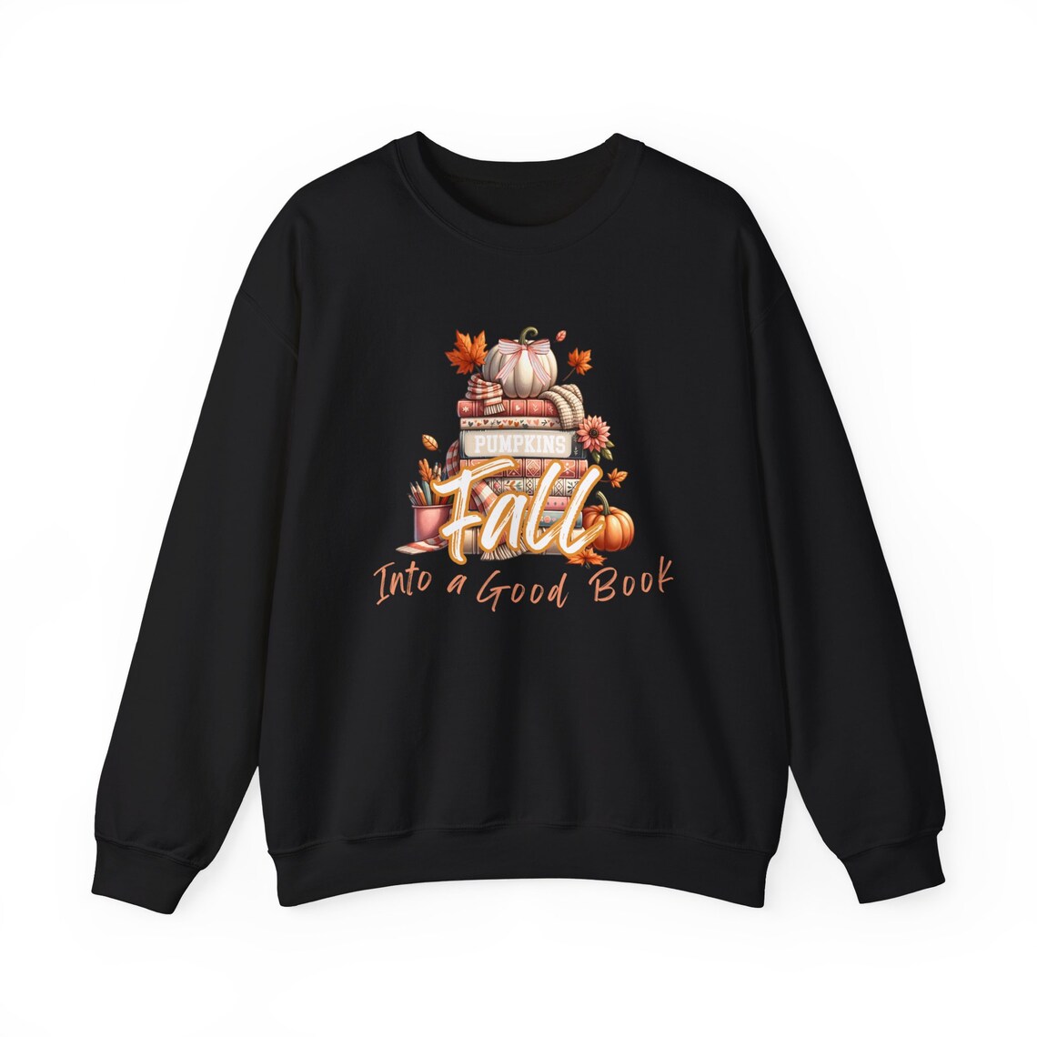 Fall Book Sweatshirt, Book Stacks, Fall Pumpkins and Leaves, Autumn ...