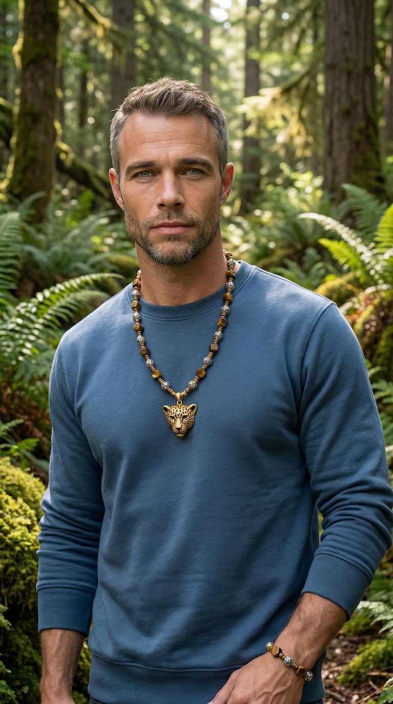 Leopard Men’s Necklace & Bracelet Set – Natural Tiger’s Eye Jewelry ...