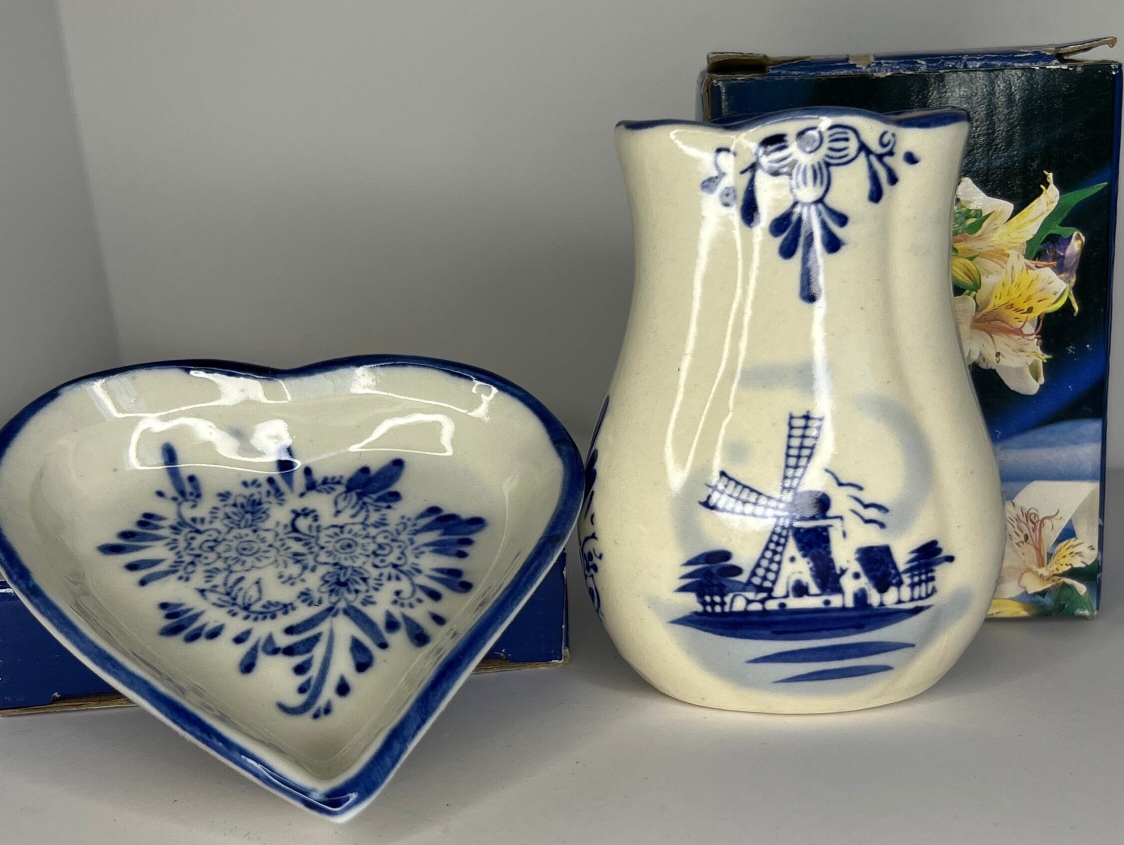 Vintage Ceramic Set: Miniature Windmill Vase and Tea Bag Plate - Etsy