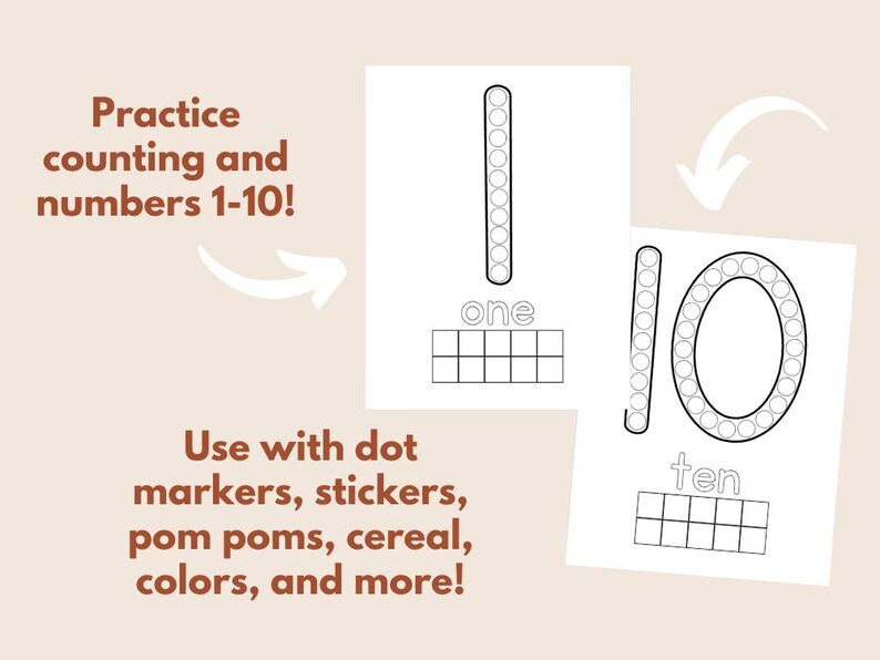 Numbers Dot Marker Worksheets 1-10, Dot Sticker Worksheets, Toddler ...