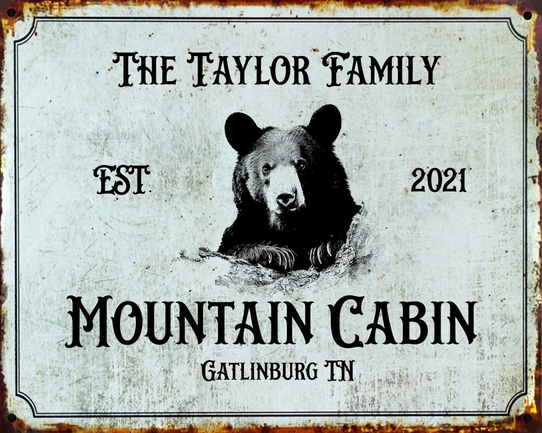 Custom Cabin Sign With Black Bear, Personalized Cabin Wall Decor Canvas ...