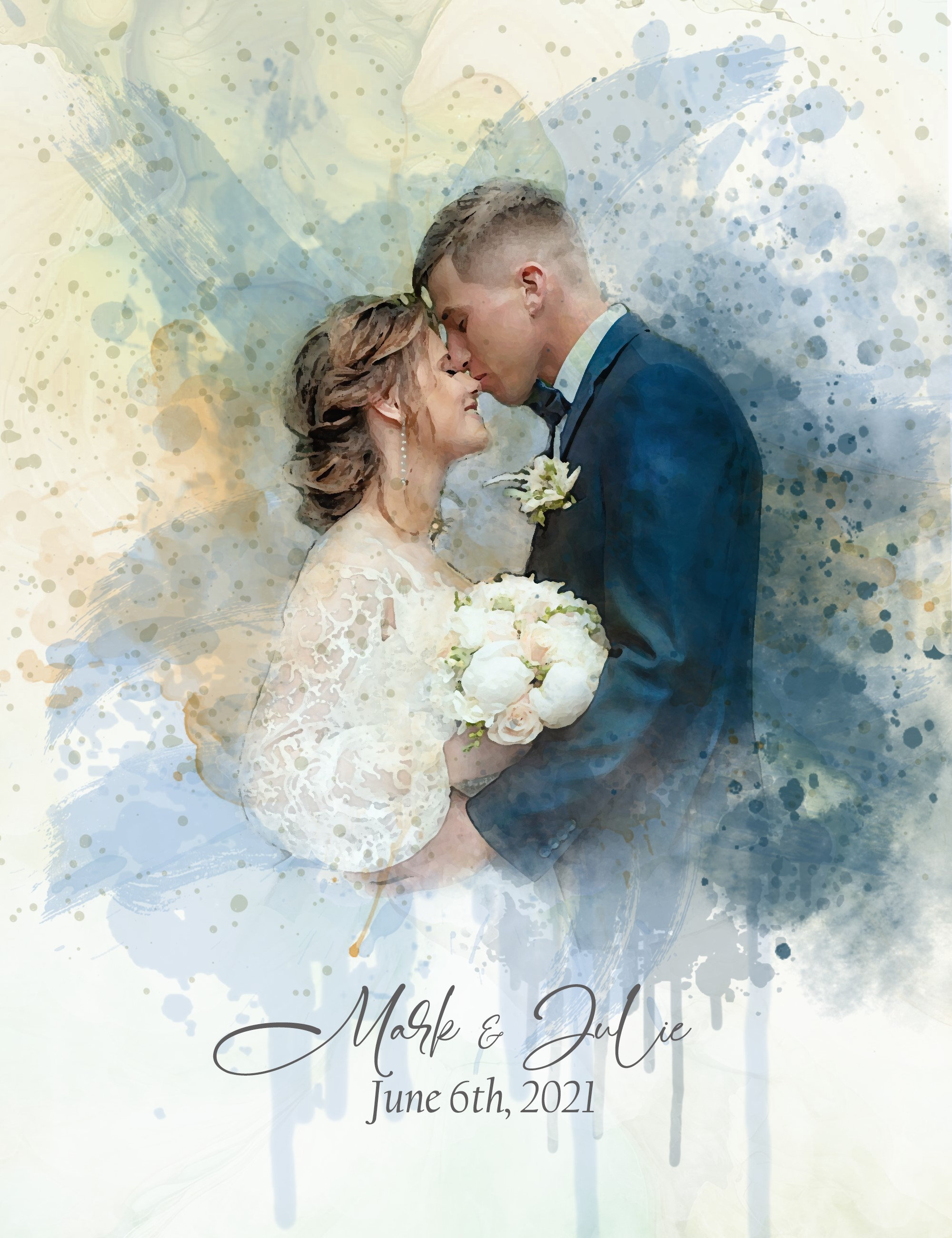 Watercolor Couple Portrait From Photo Wedding Watercolor Anniversary ...