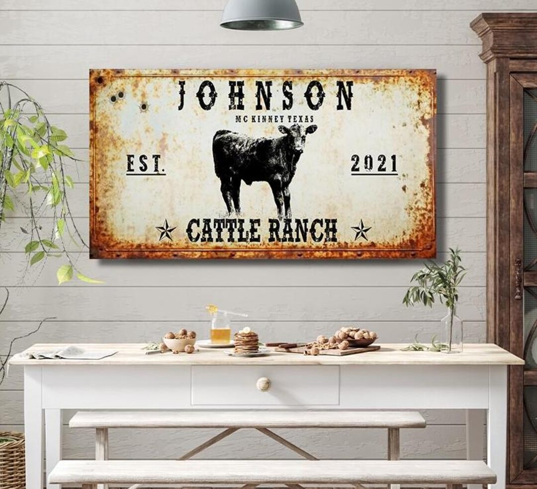 Rustic Cattle Ranch Sign Personalized Ranch Wall Art Decor Canvas ...