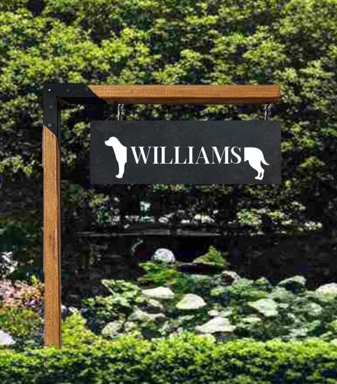 Custom Name Yard Sign Personalized Metal Name Sign With Dog Brackets ...