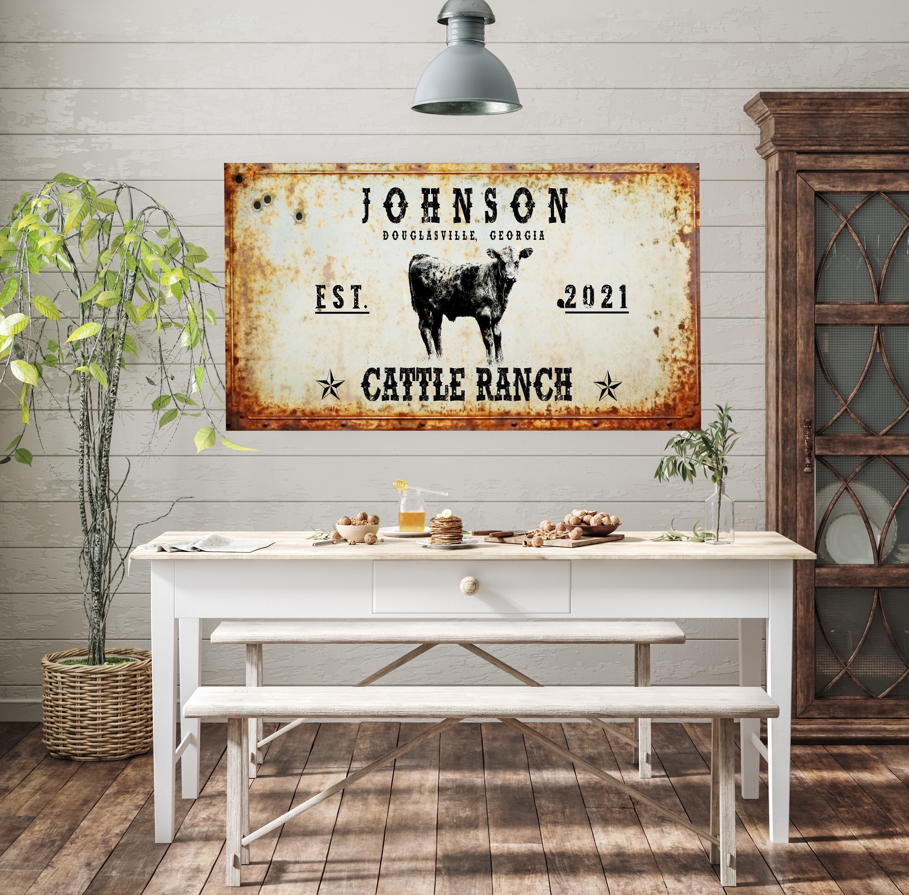 Rustic Cattle Ranch Sign, Personalized Ranch Wall Art Decor Canvas ...