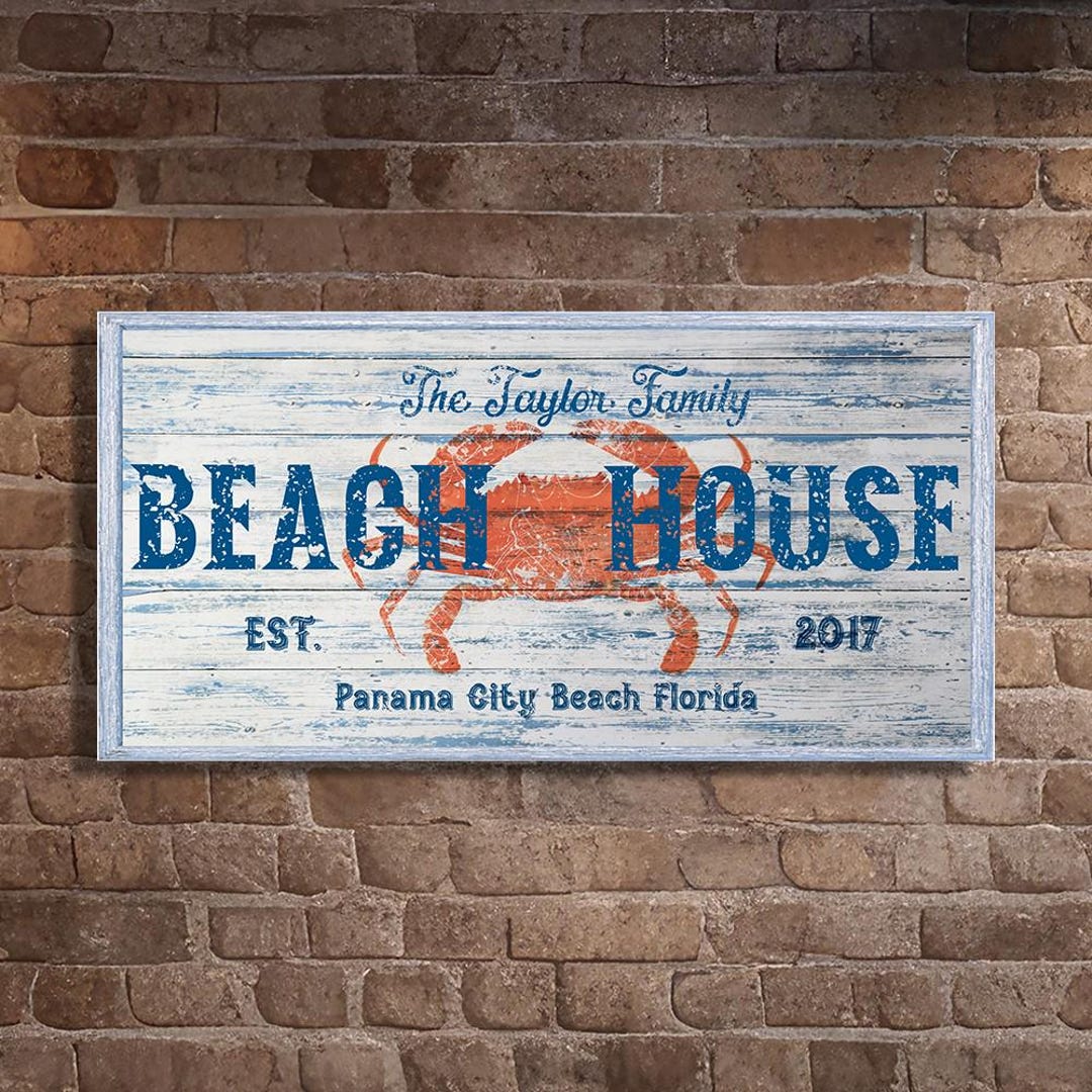 Custom Beach House Sign, Personalized Beach House Sign With Red Crab ...