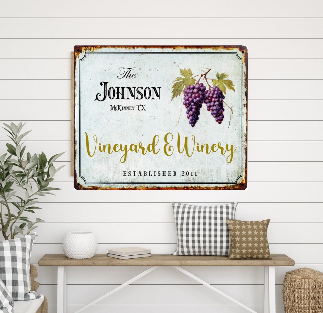 Rustic Vineyard Winery Sign, Personalized Country Home Sign, Gift for ...