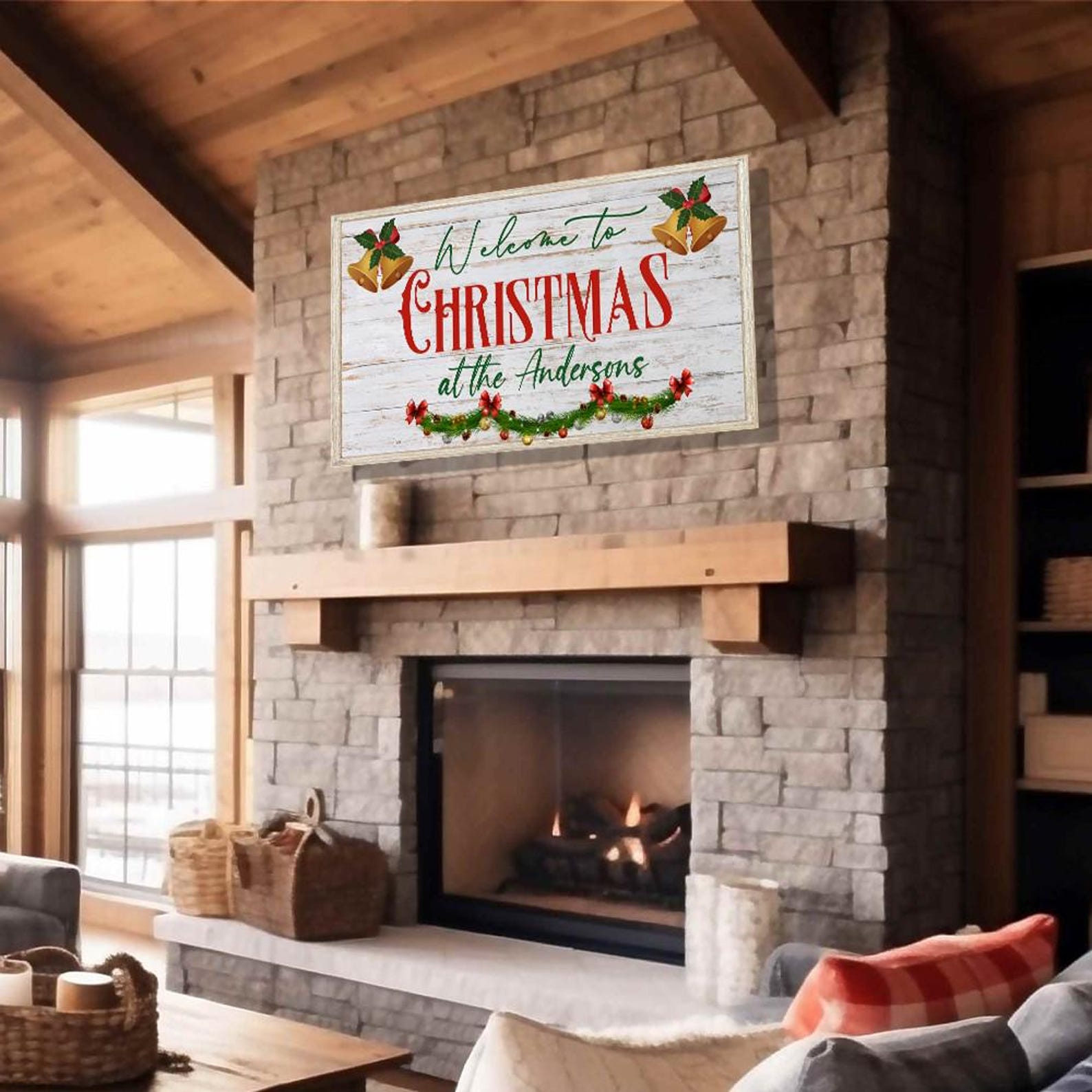 Custom Christmas Garland and Jingle Bells Metal Sign, Personalized ...