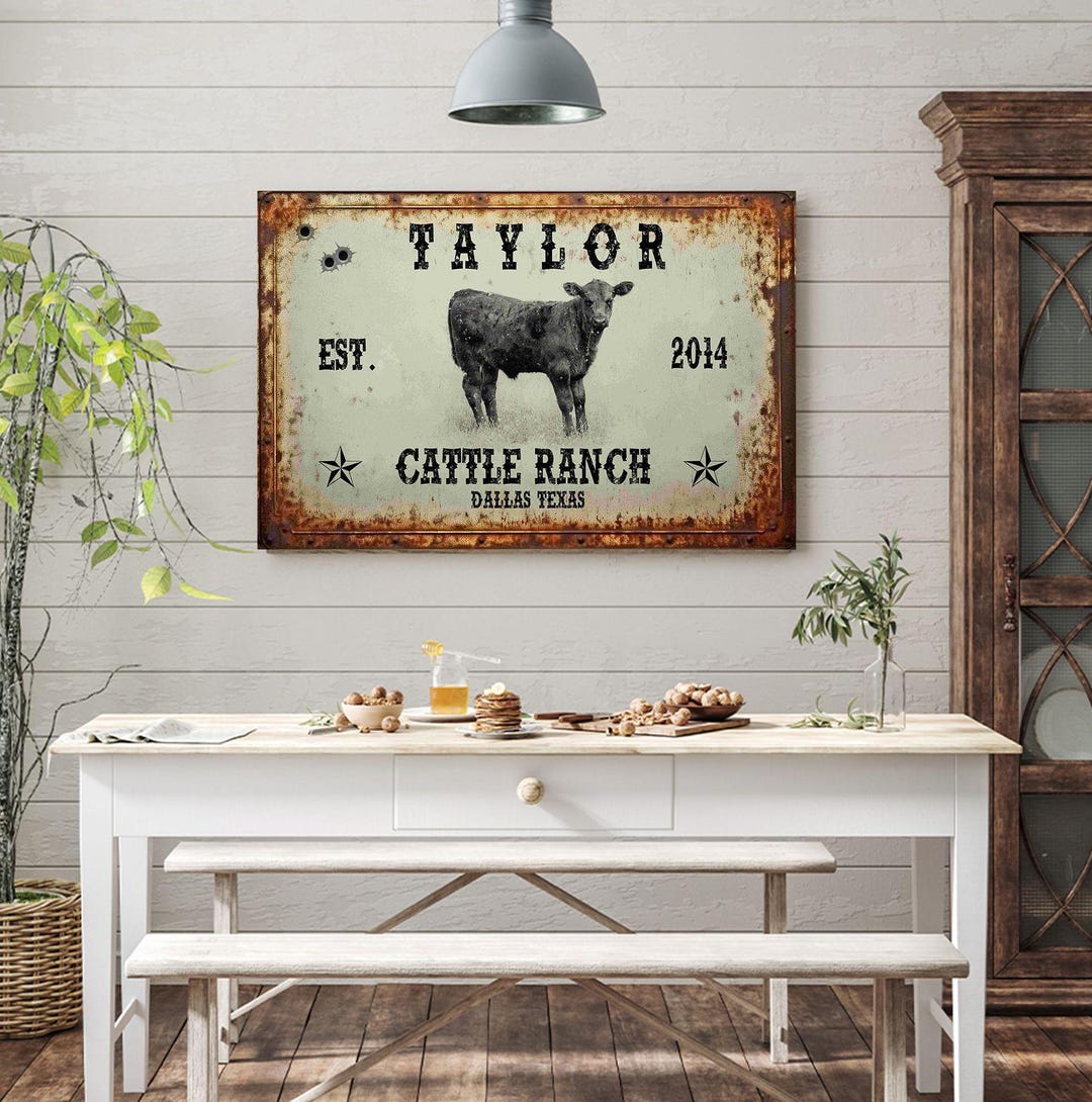 Rustic Cattle Ranch Canvas Sign Personalized Ranch Wall Art Farm Decor ...