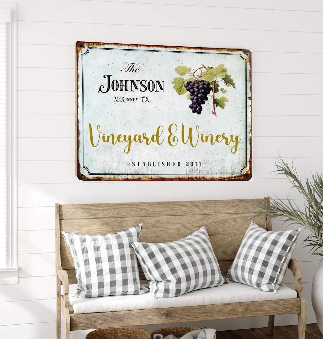 Rustic Vineyard Winery Sign, Personalized Country Home Sign, Gift for ...
