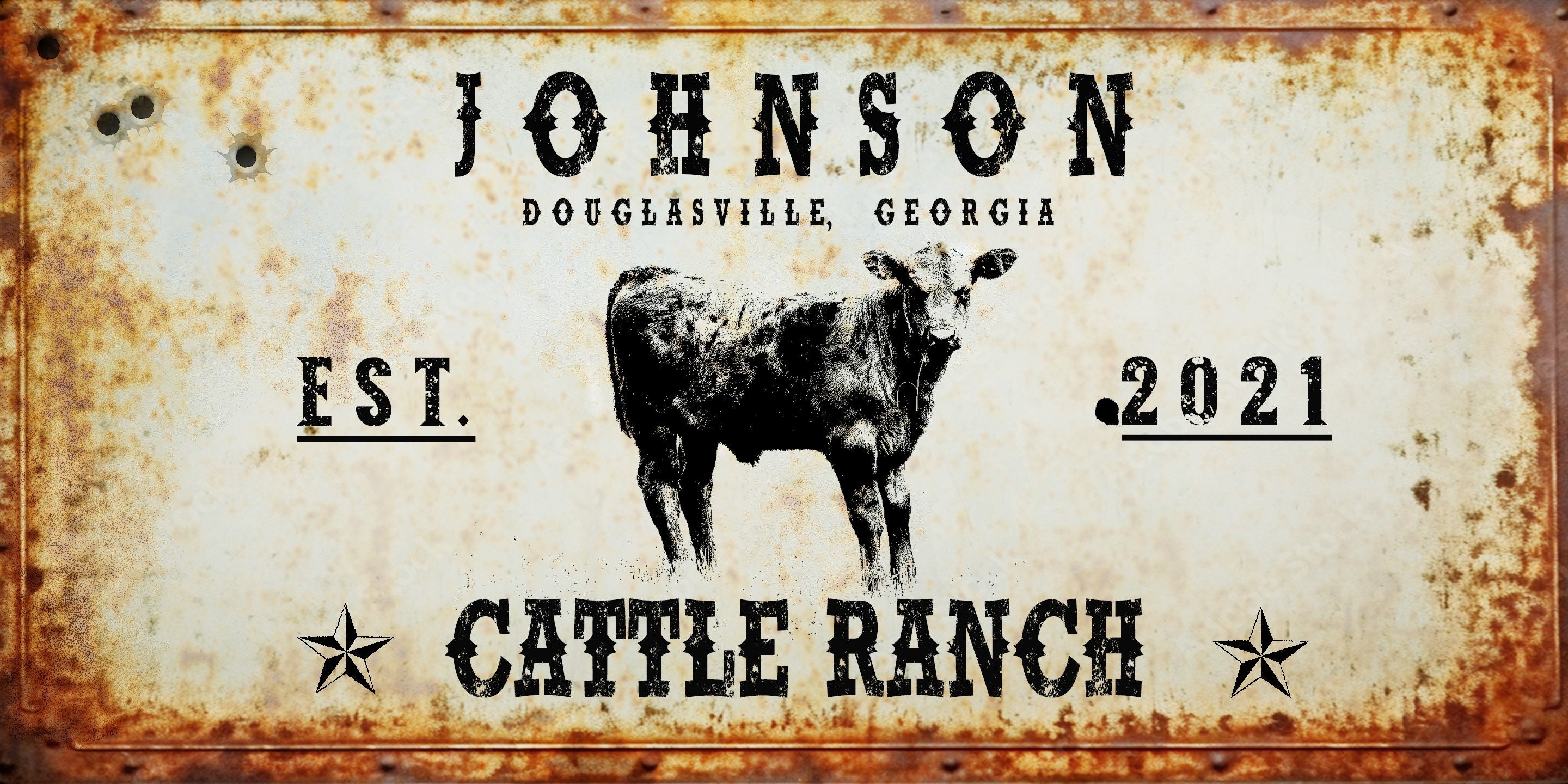 Rustic Cattle Ranch Sign, Personalized Ranch Wall Art Decor Canvas ...