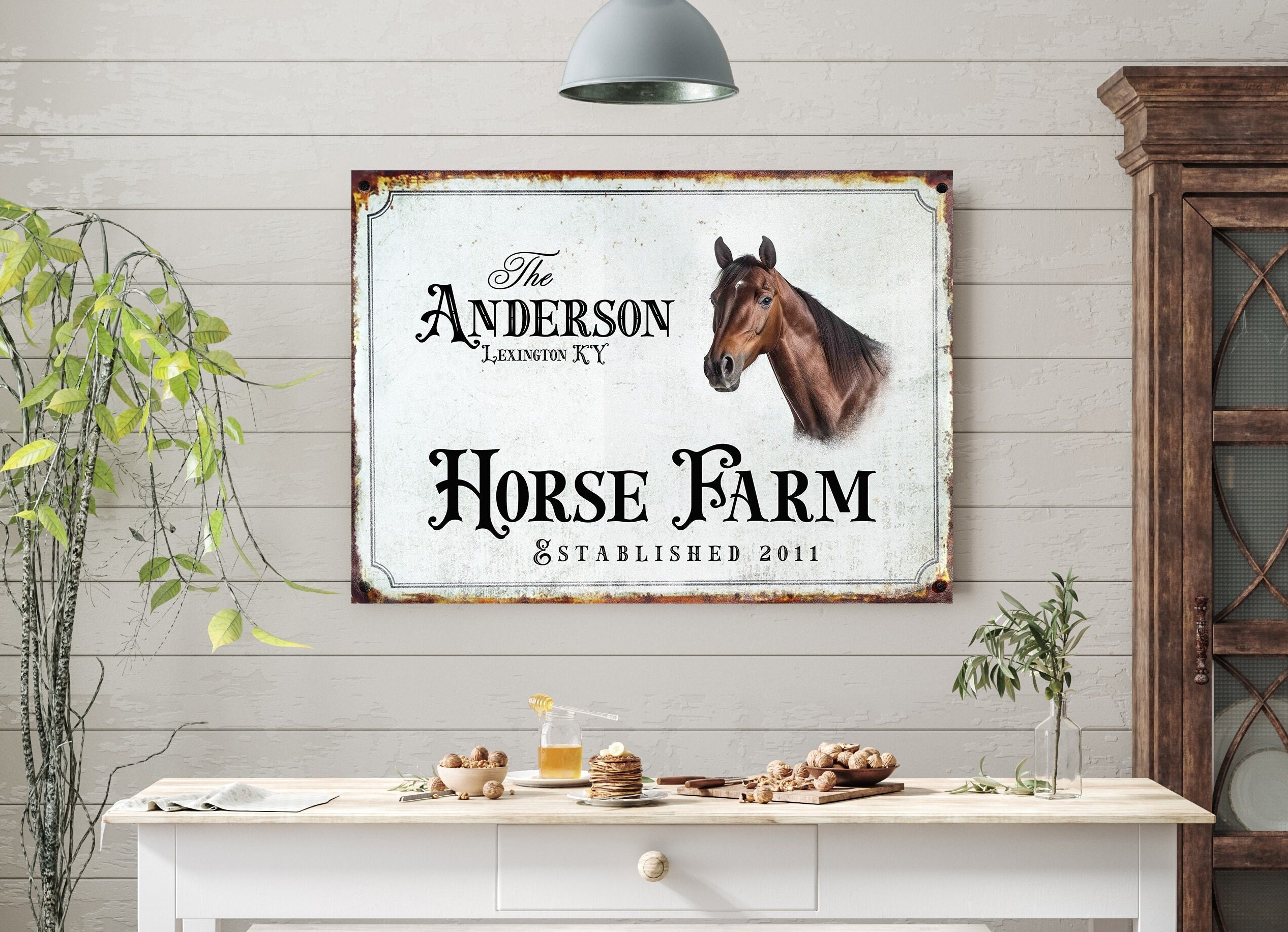 Horse Farm Sign, Personalized Horse Farm Wall Decor Canvas, Country ...