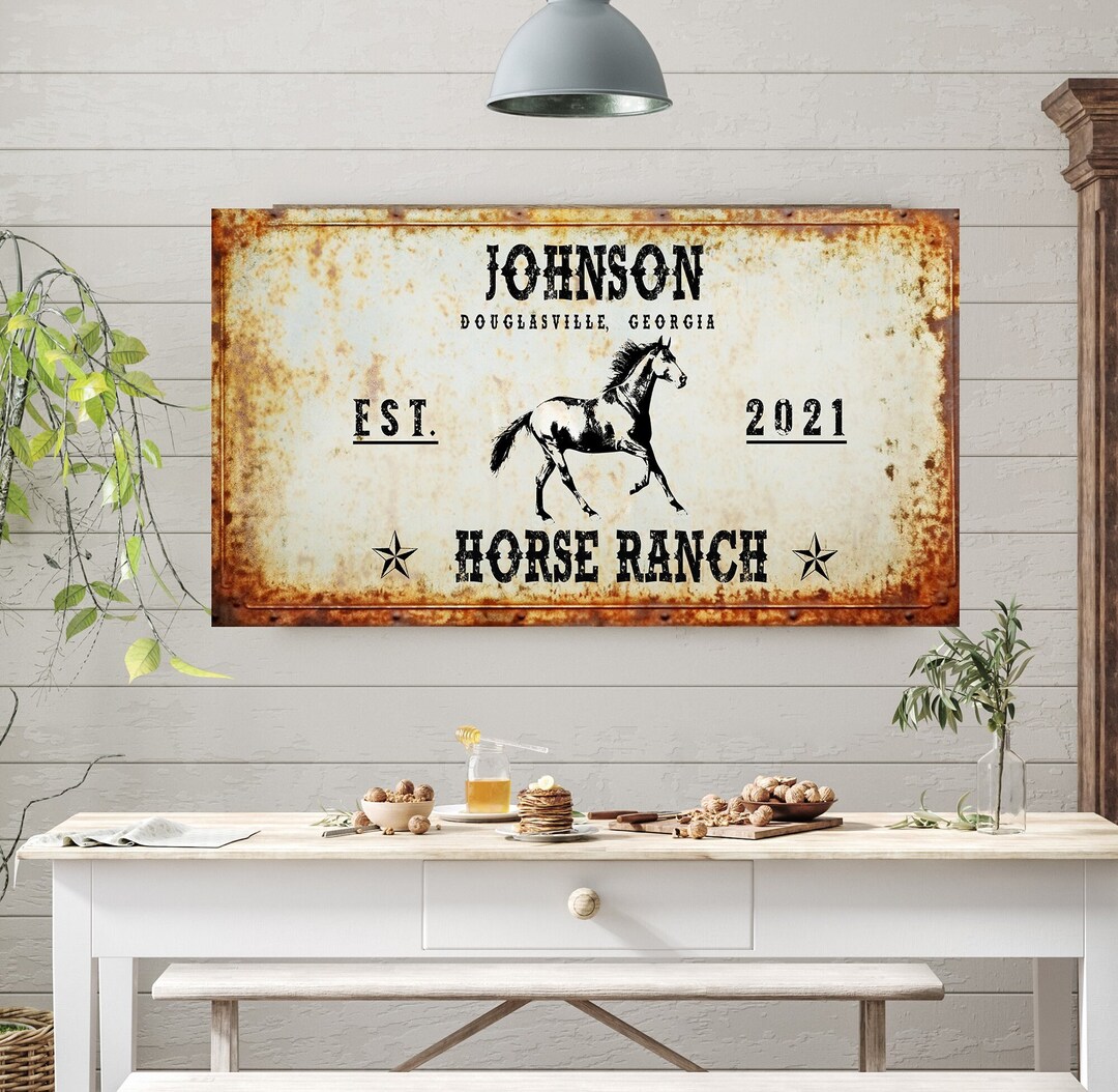 Rustic Horse Ranch Sign, Personalized Ranch Wall Art Decor Canvas ...