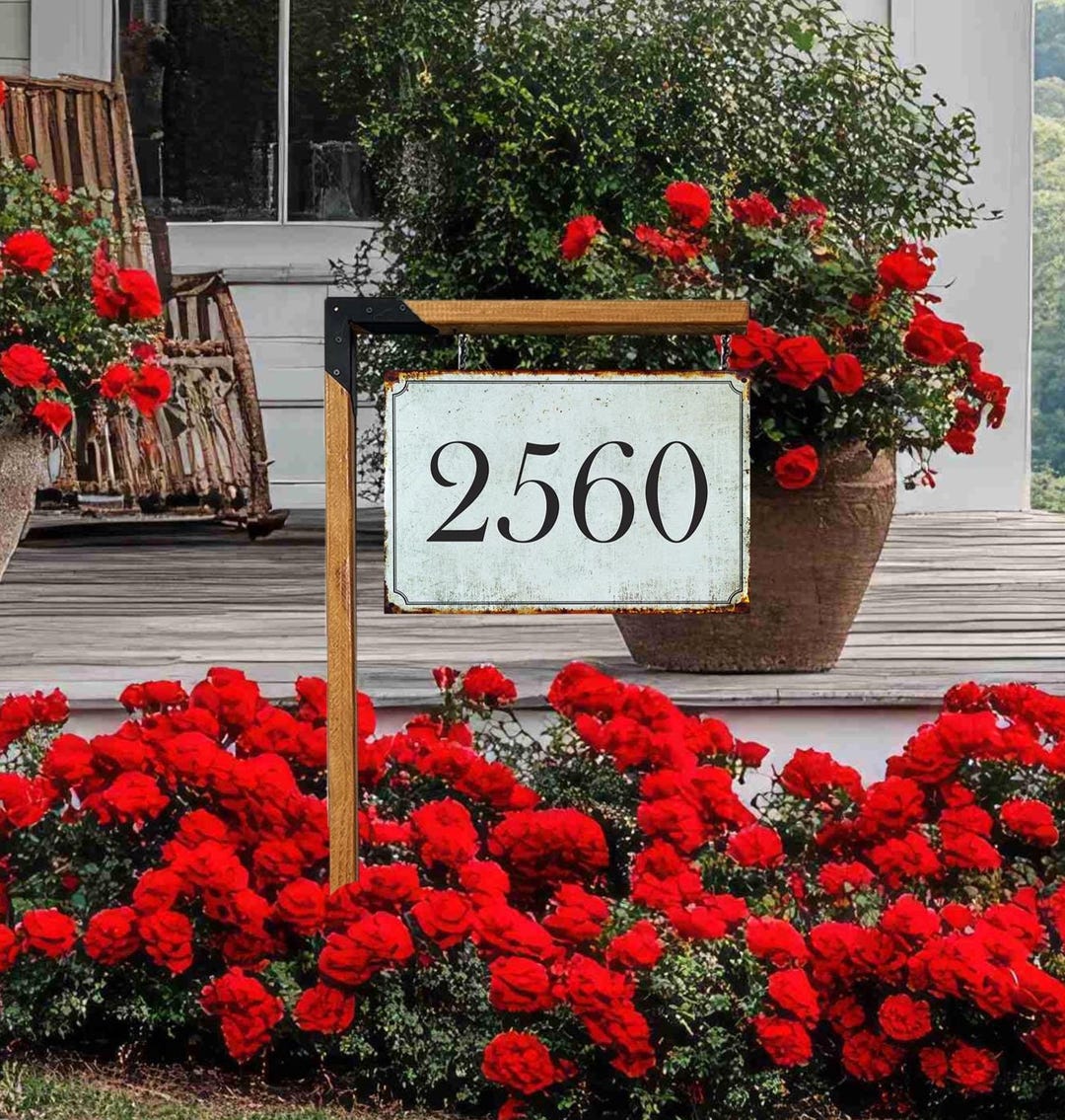Reflective House Number Metal House Sign on Rustic Background Aluminum ...