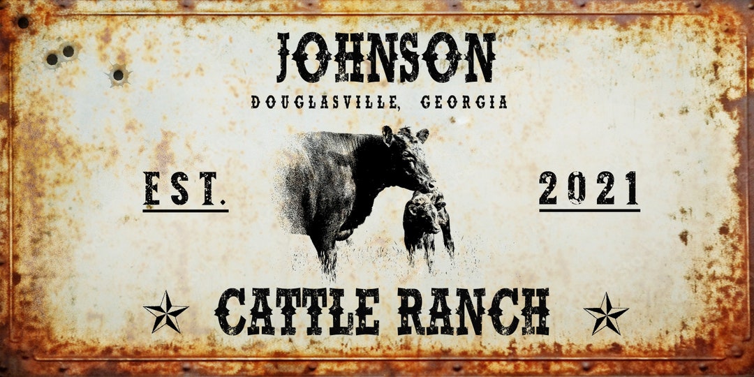 Rustic Cattle Ranch Sign, Personalized Ranch Wall Art Decor Canvas ...