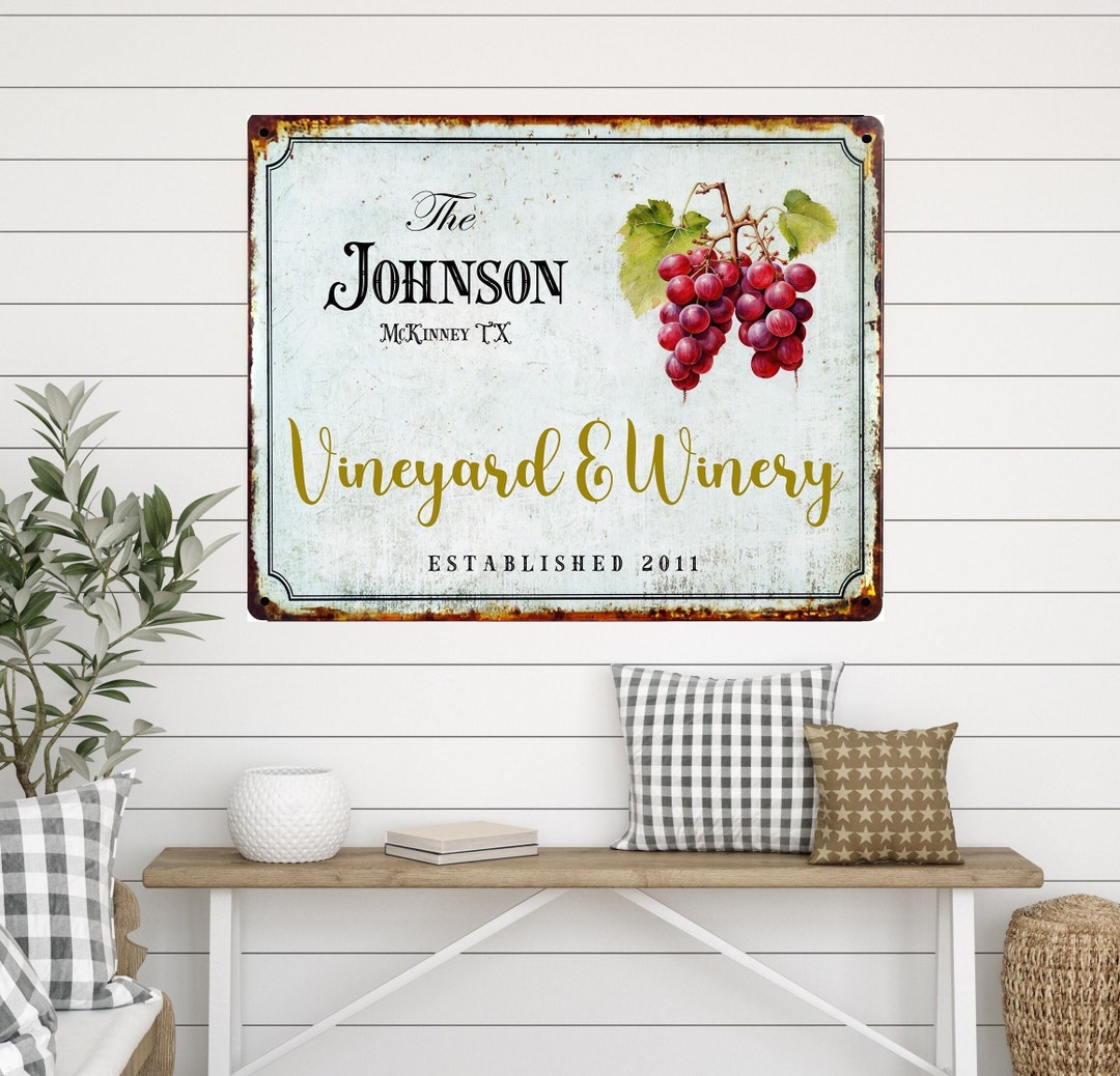 Rustic Vineyard Winery Sign, Personalized Country Home Sign, Gift for ...