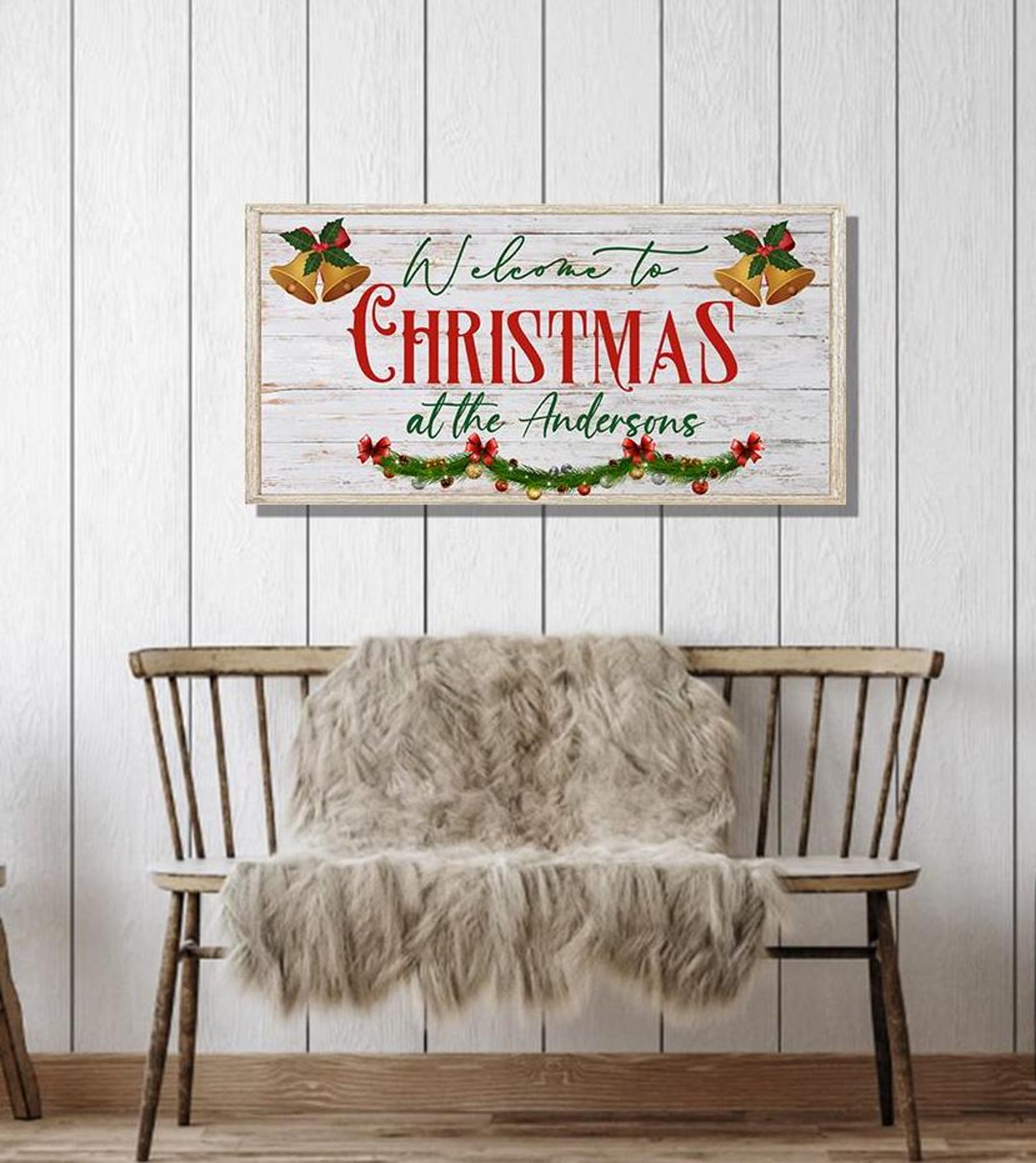 Custom Christmas Garland and Jingle Bells Metal Sign, Personalized ...