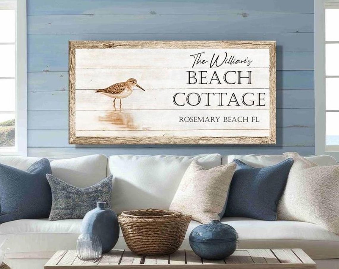 Custom Beach Cottage Canvas Sign Personalized Beach Cottage Sign With a ...