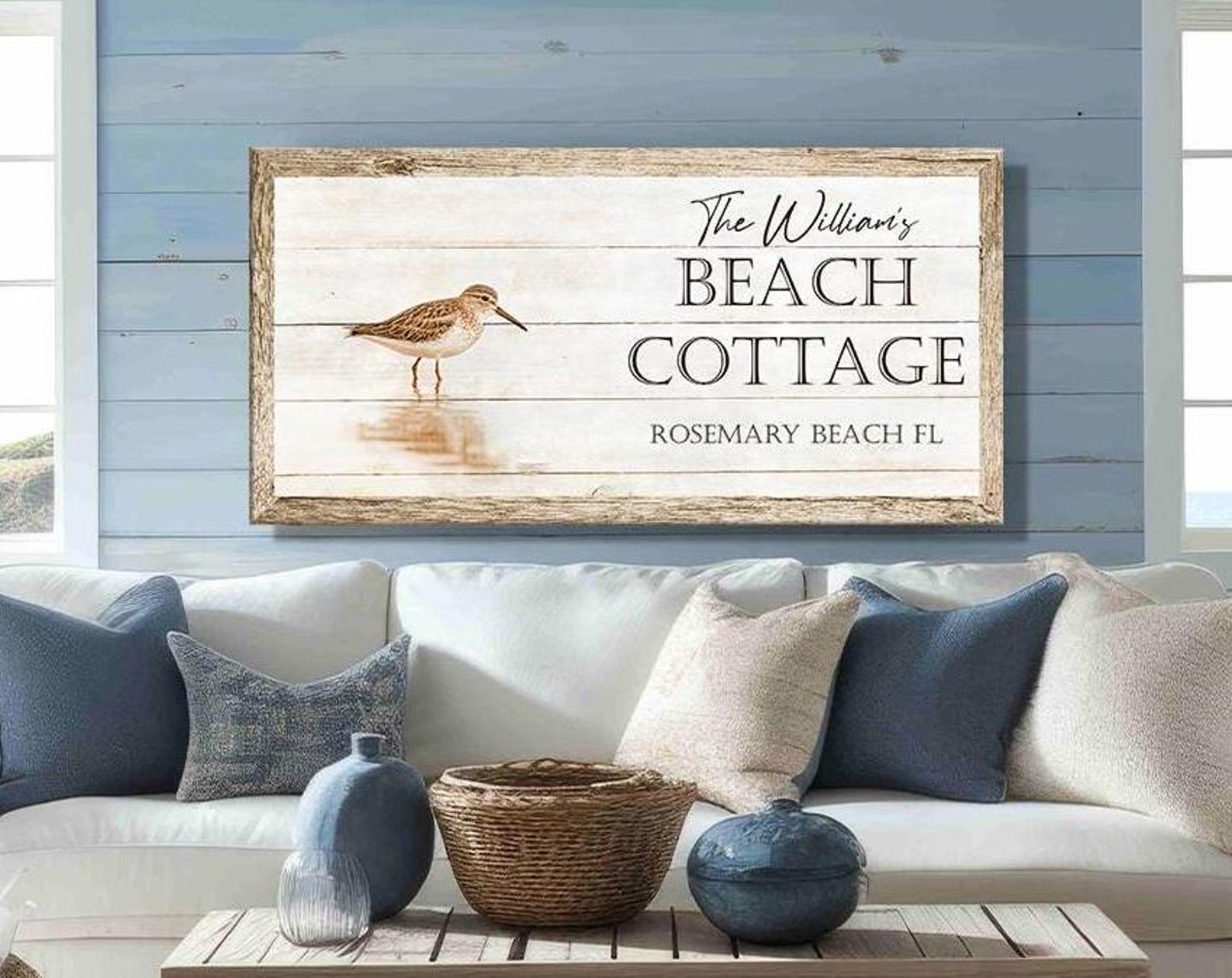 Custom Beach Cottage Canvas Sign Personalized Beach Cottage Sign With a ...