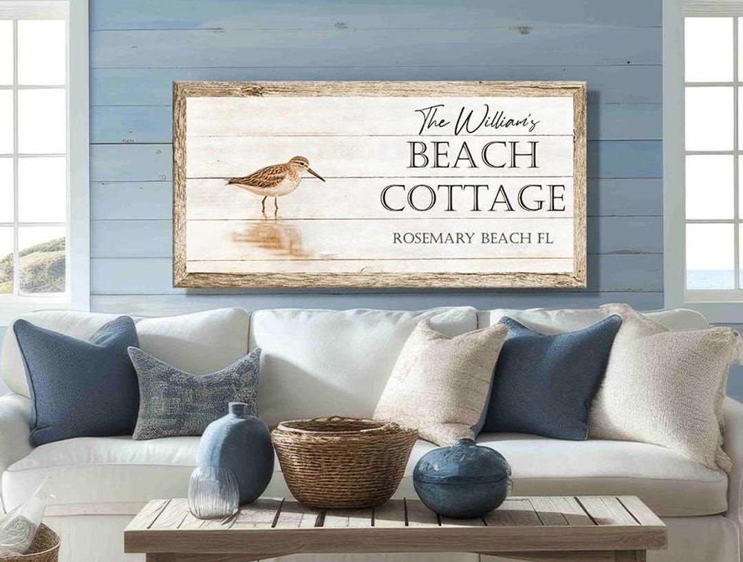 Custom Beach Cottage Canvas Sign, Personalized Beach Cottage Sign With ...