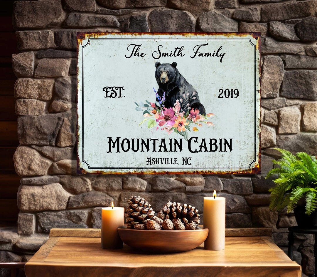 Custom Cabin Sign, Personalized Cabin Wall Decor Canvas, Mountain Cabin ...